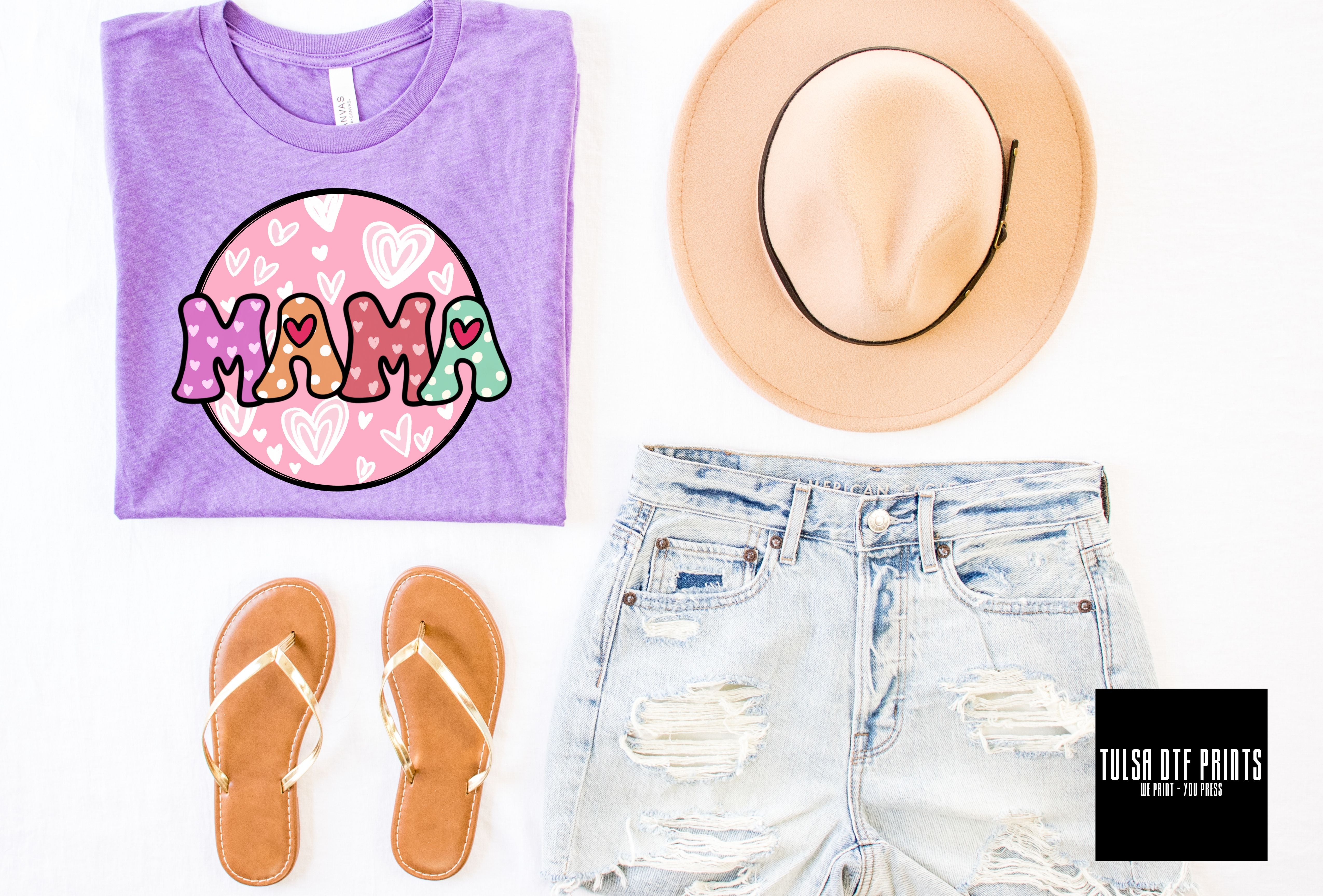 DTF MAMA COLORFUL RETRO WITH HEARTS TRANSFER – Tulsa DTF Prints