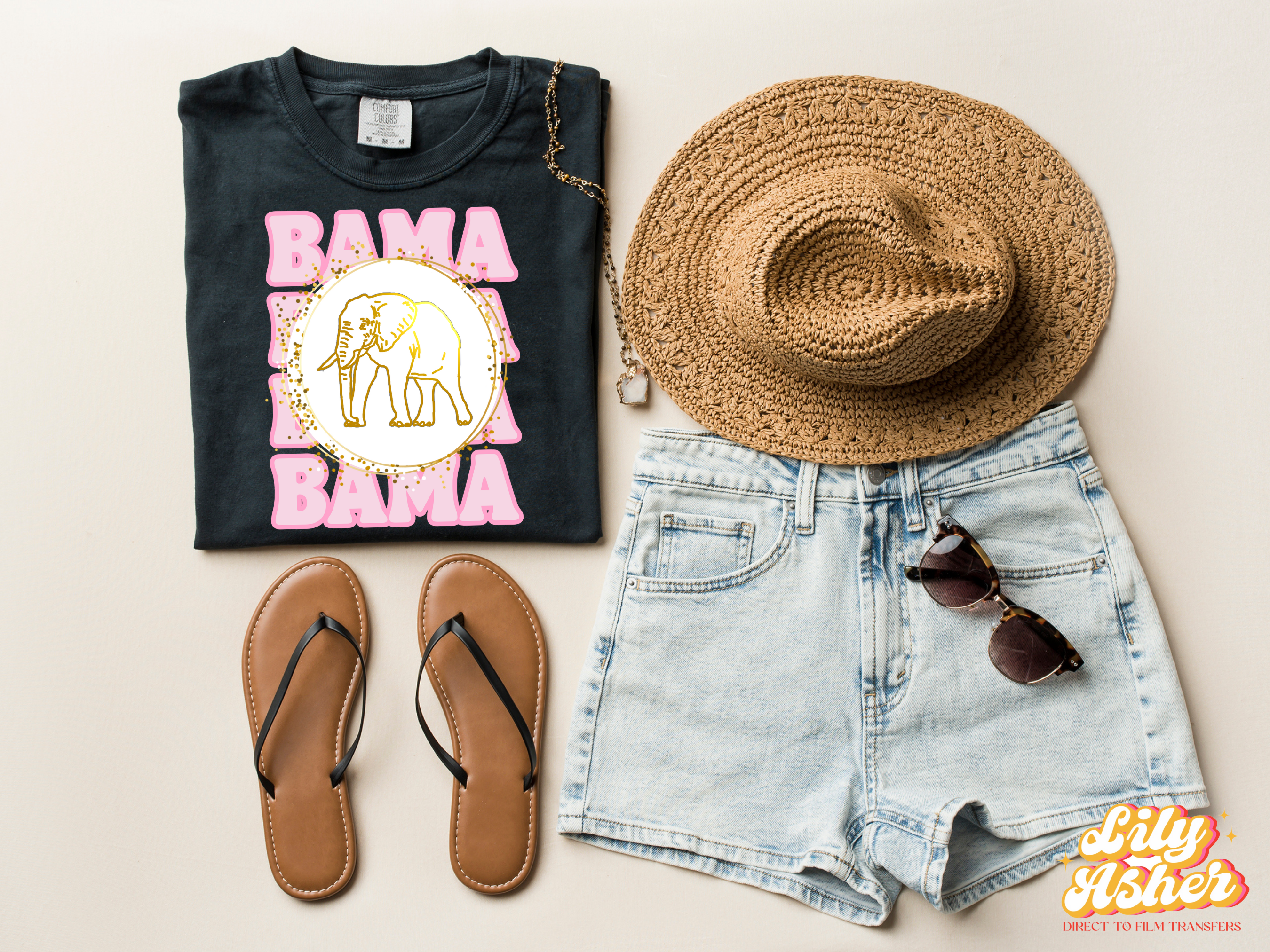 DTF BAMA GLITTER STACKED TEXT IN PINK TRANSFER – Tulsa DTF Prints