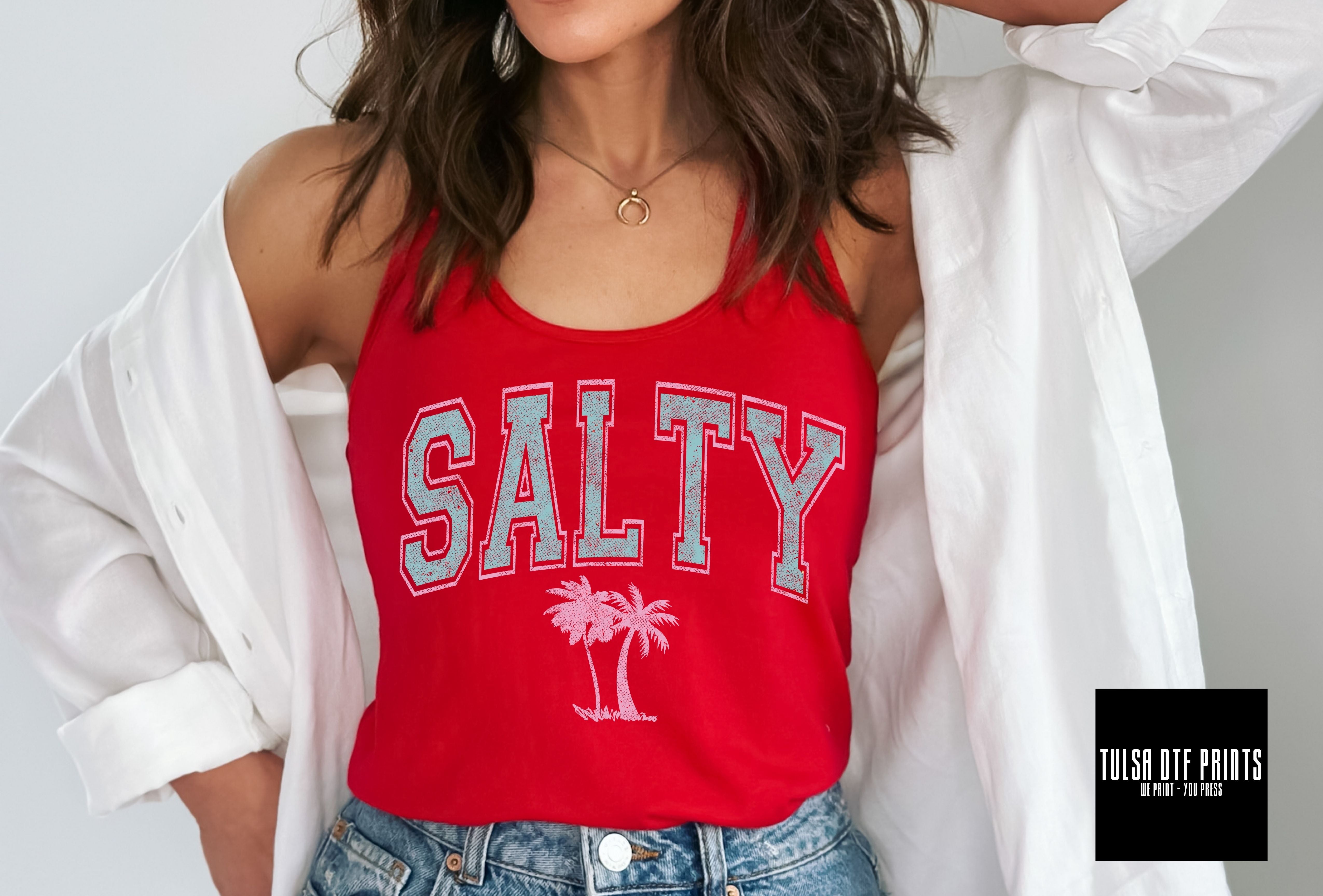 DTF SALTY VARSITY TEXT DISTRESSED TRANSFER – Tulsa DTF Prints