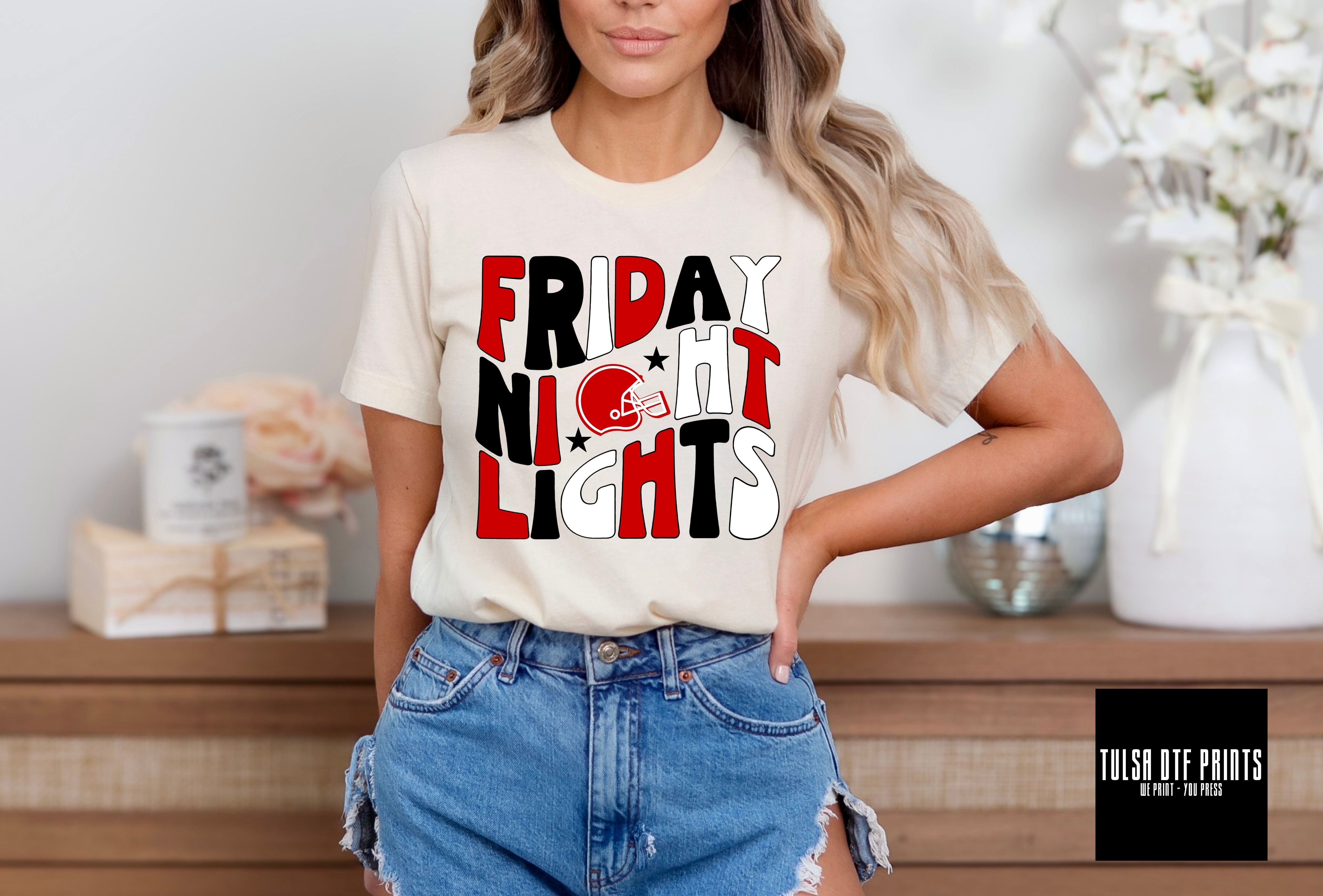 DTF FRIDAY NIGHT LIGHTS RED/BLK/WH TRANSFER – Tulsa DTF Prints