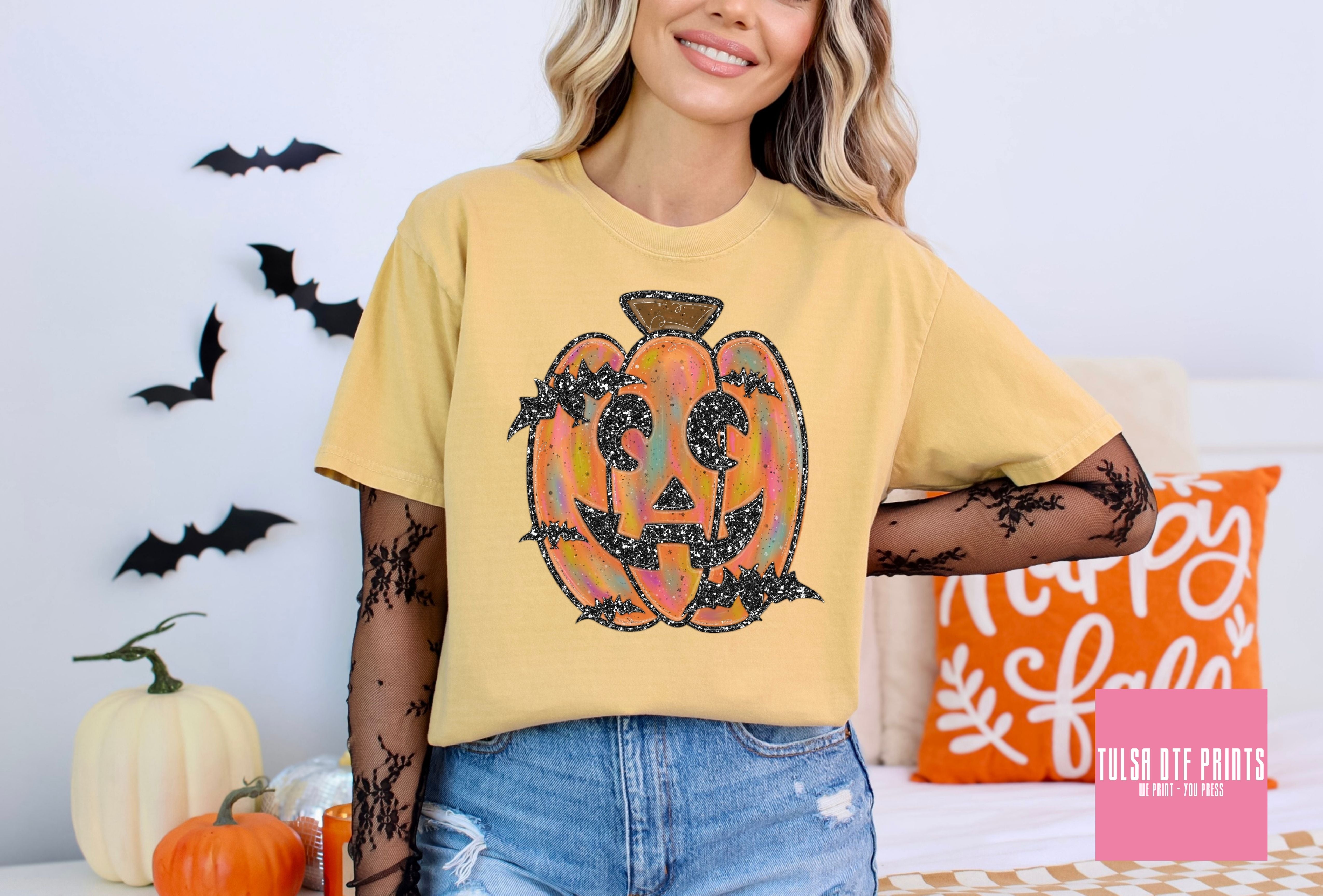 DTF JACK-O-LANTERN FAUX GLITTER BATS TRANSFER – Tulsa DTF Prints