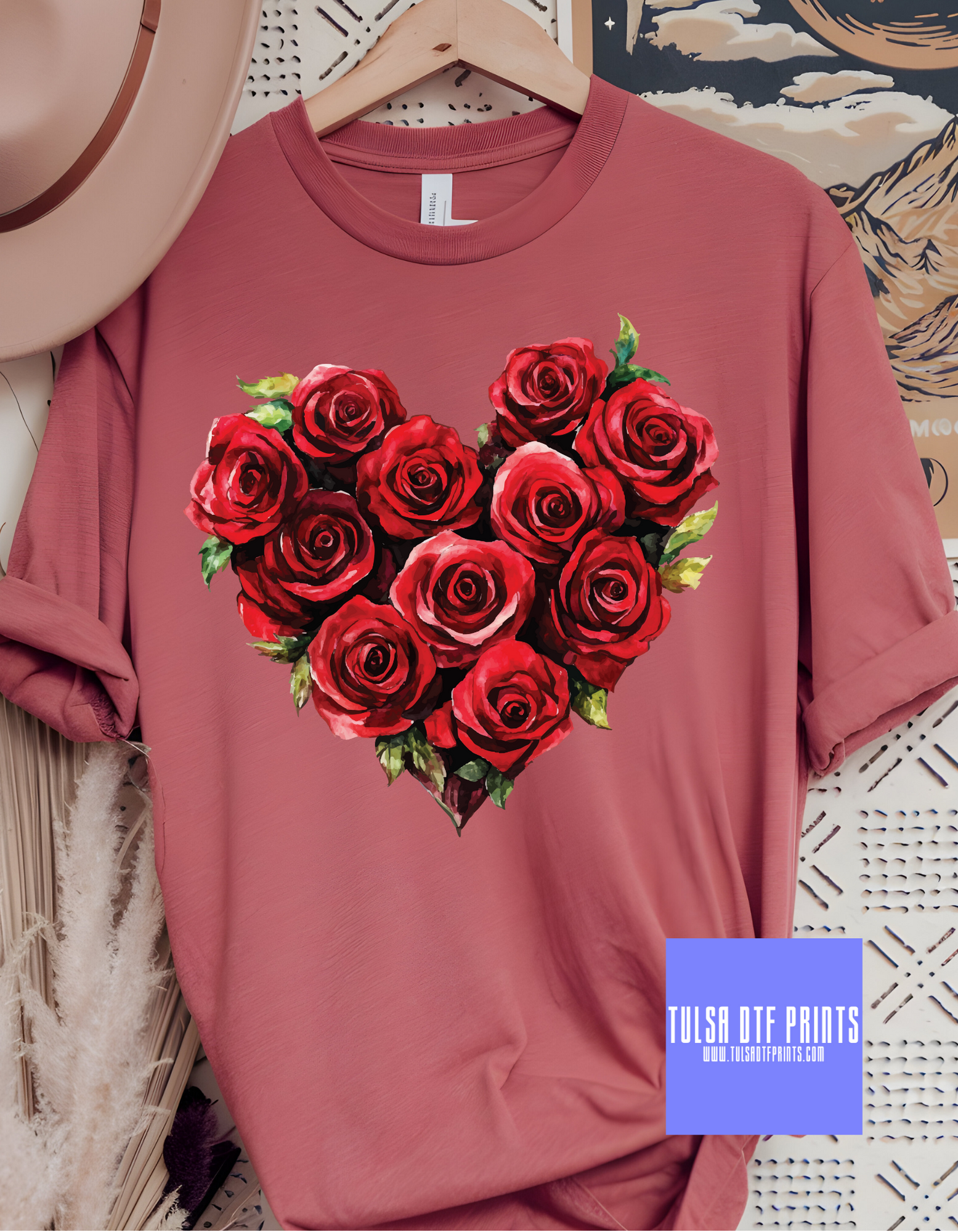 DTF HEART IS FULL OF ROSES TRANSFER – Tulsa DTF Prints