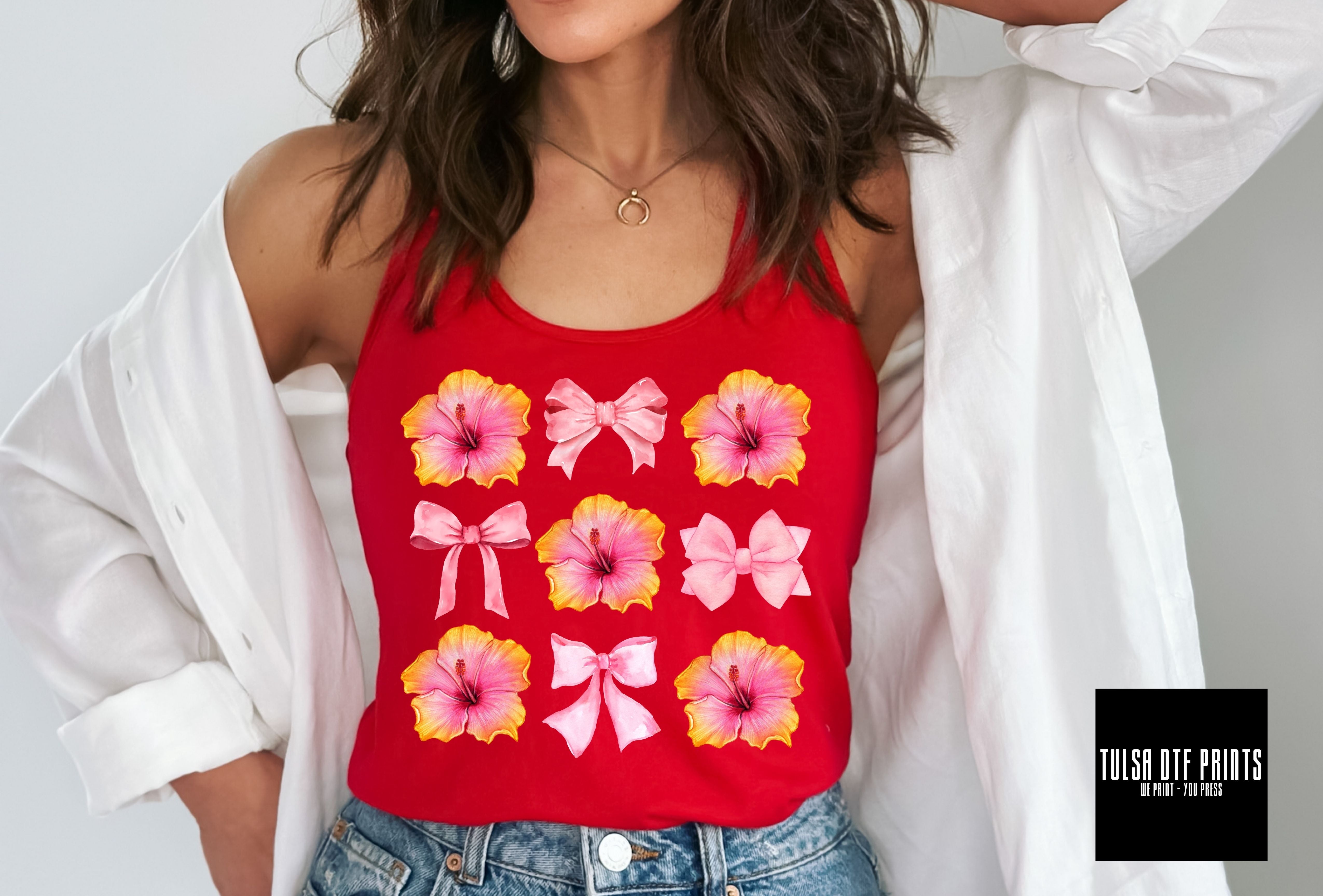 DTF PINK HIBISCUS AND BOWS TRANSFER – Tulsa DTF Prints