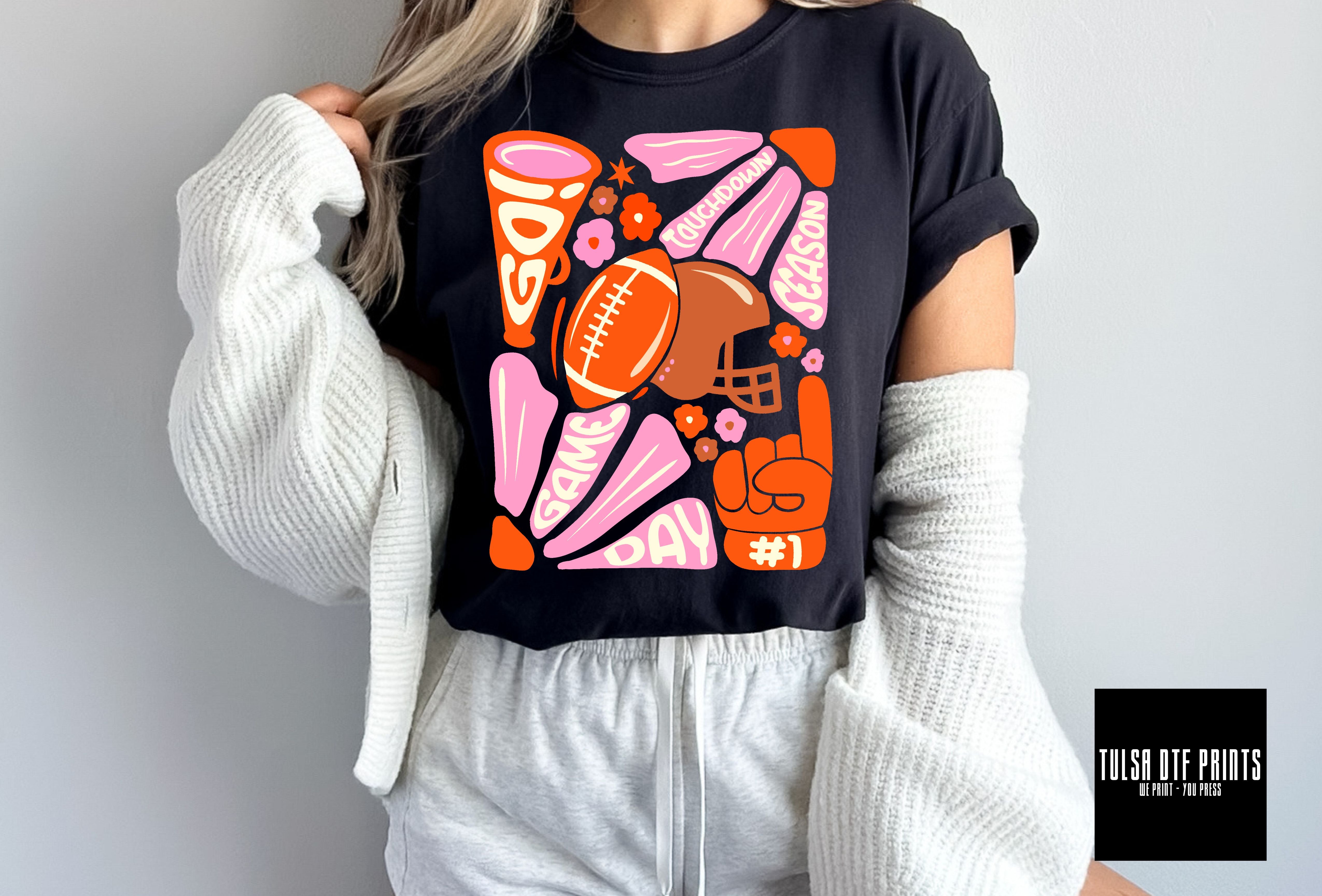 DTF FOOTBALL RETRO HANDRAWN TRANSFER – Tulsa DTF Prints