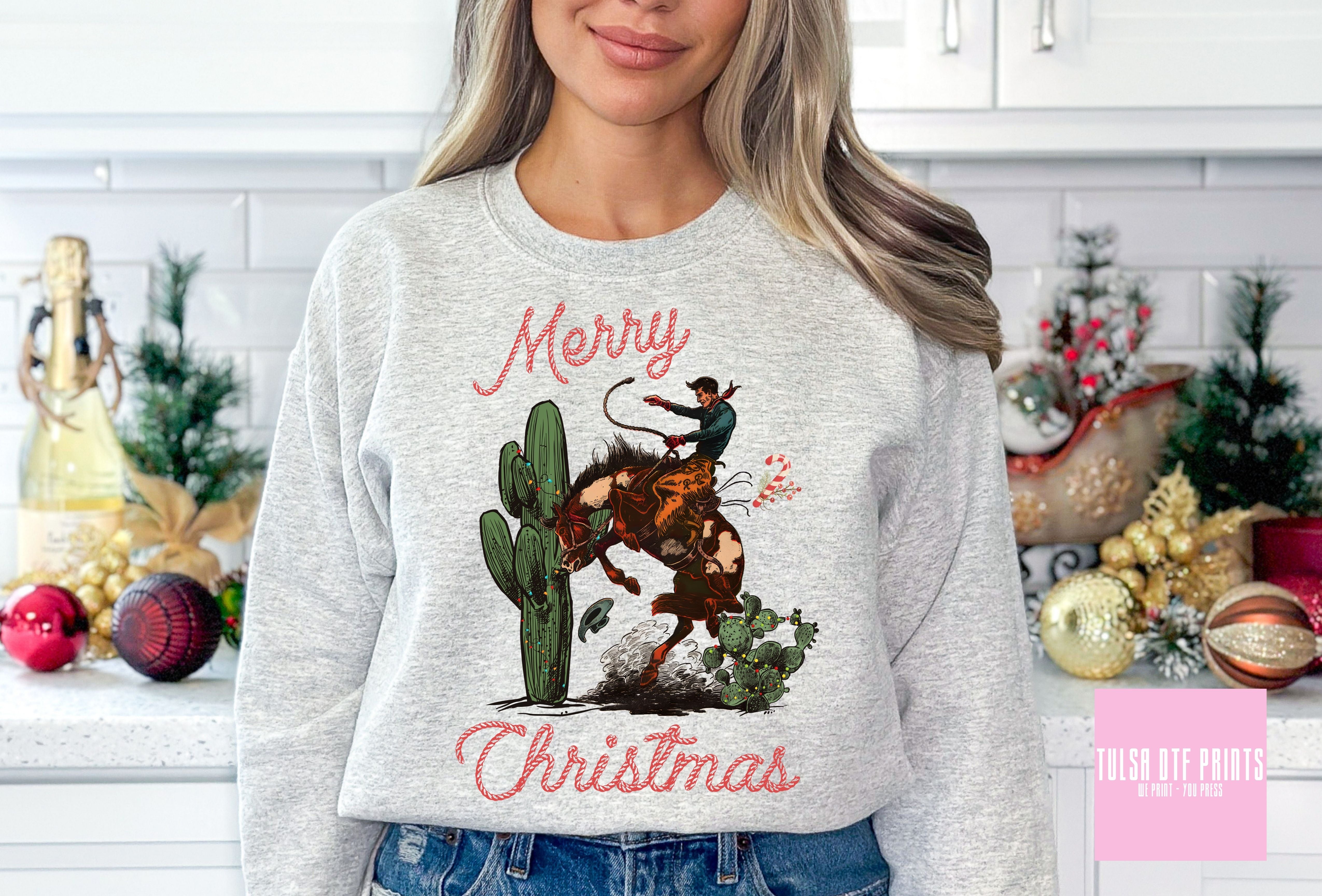 DTF MERRY CHRISTMAS COWBOY RODEO TRANSFER – Tulsa DTF Prints