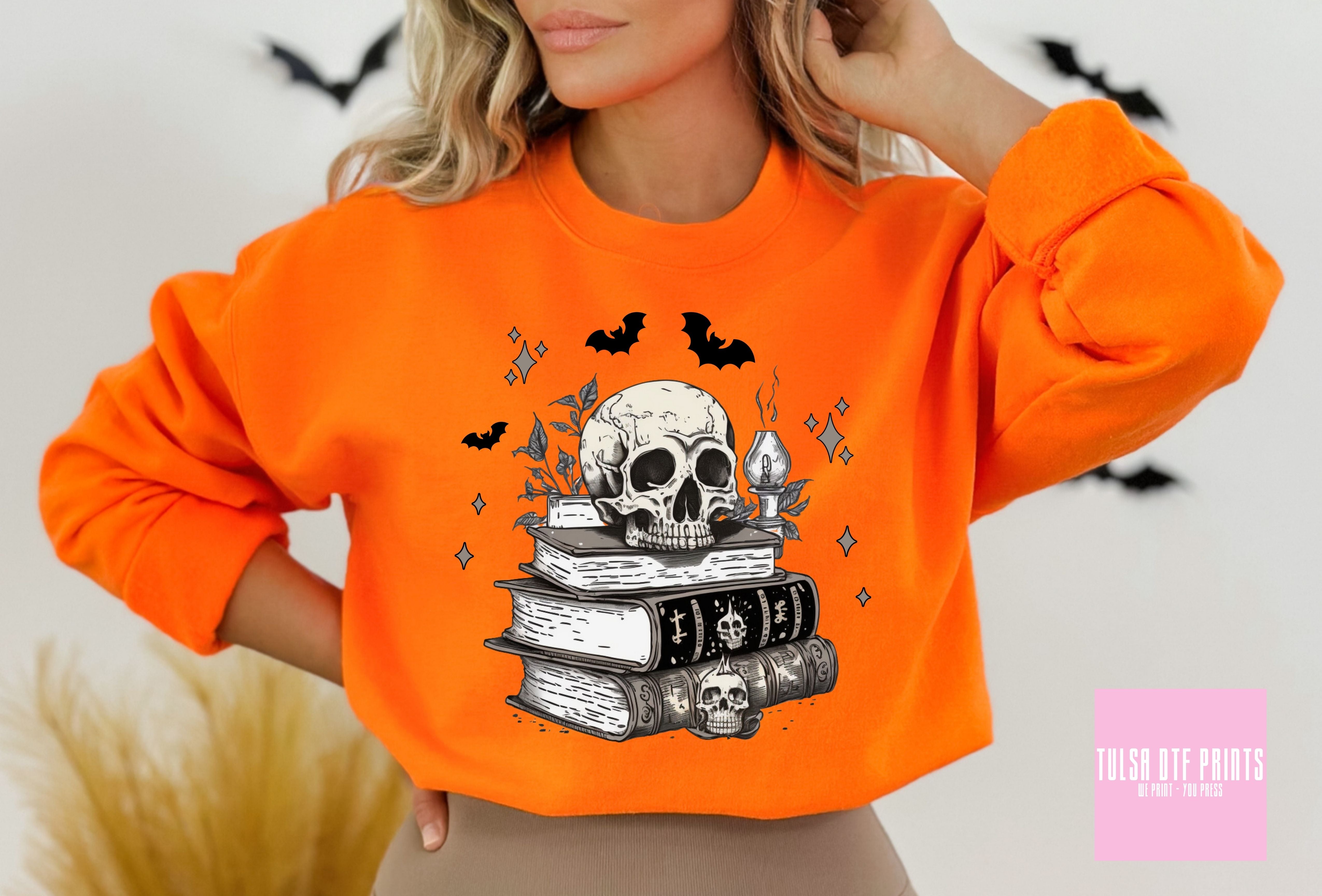 DTF SPOOKY BOOKS W/ SKULL TRANSFER – Tulsa DTF Prints