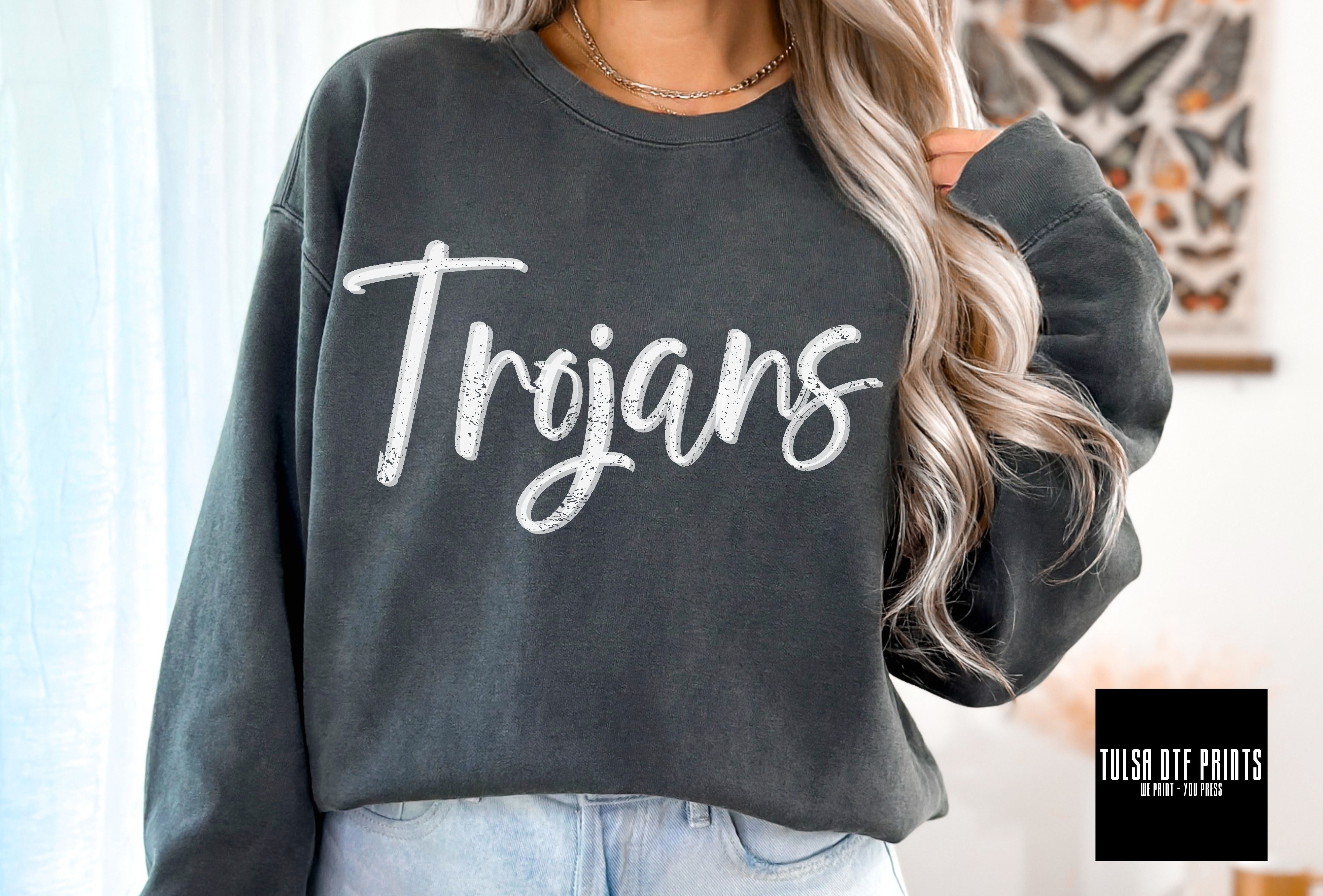 DTF TROJANS CURSIVE SHADOW GAME DAY TRANSFER – Tulsa DTF Prints