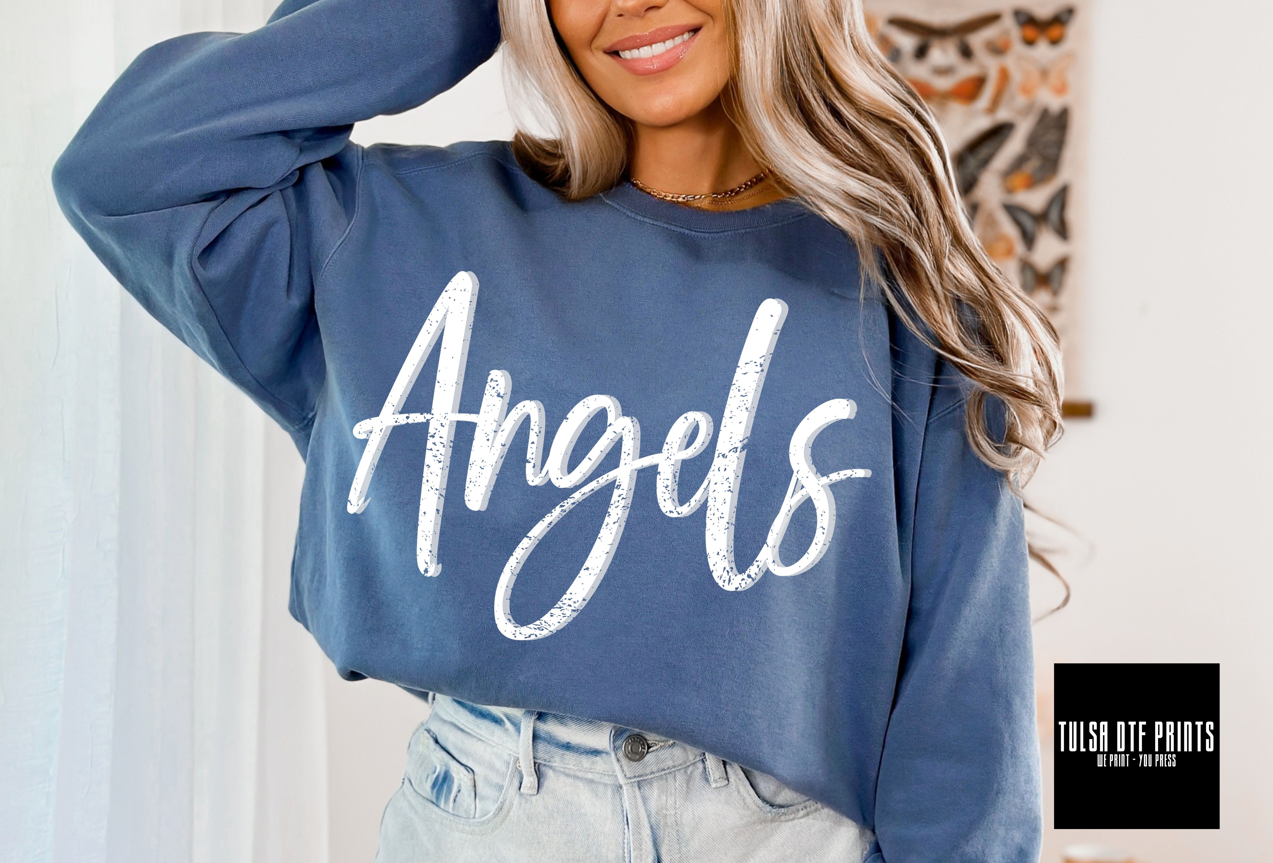 DTF ANGELS CURSIVE SHADOW GAME DAY TRANSFER – Tulsa DTF Prints