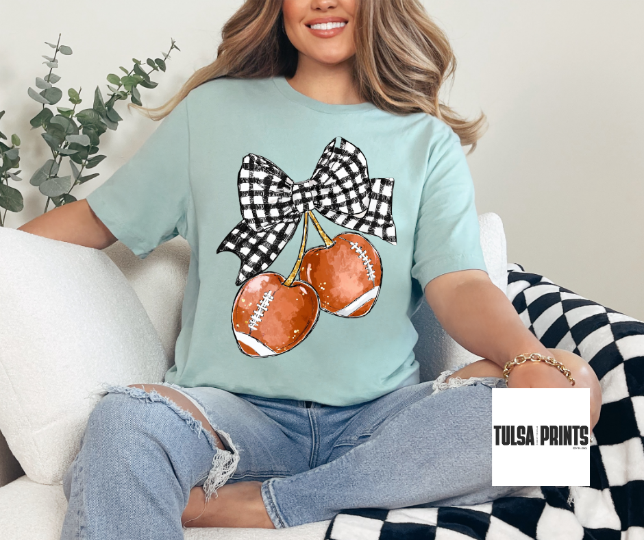 DTF BOW FOOTBALL CHERRIES TRANSFER – Tulsa DTF Prints