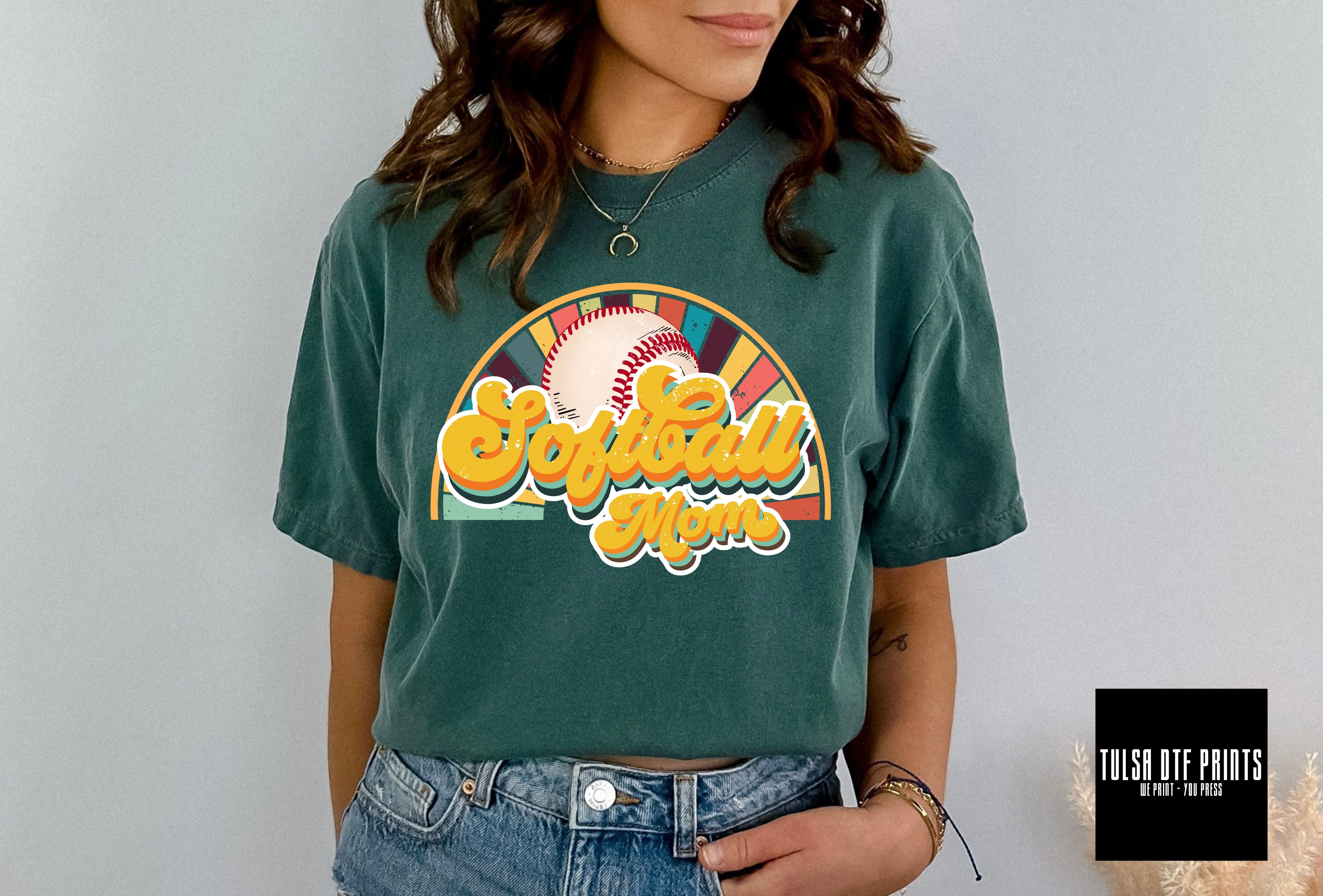 DTF SOFTBALL MOM RETRO RAINBOW DESIGN TRANSFER – Tulsa DTF Prints