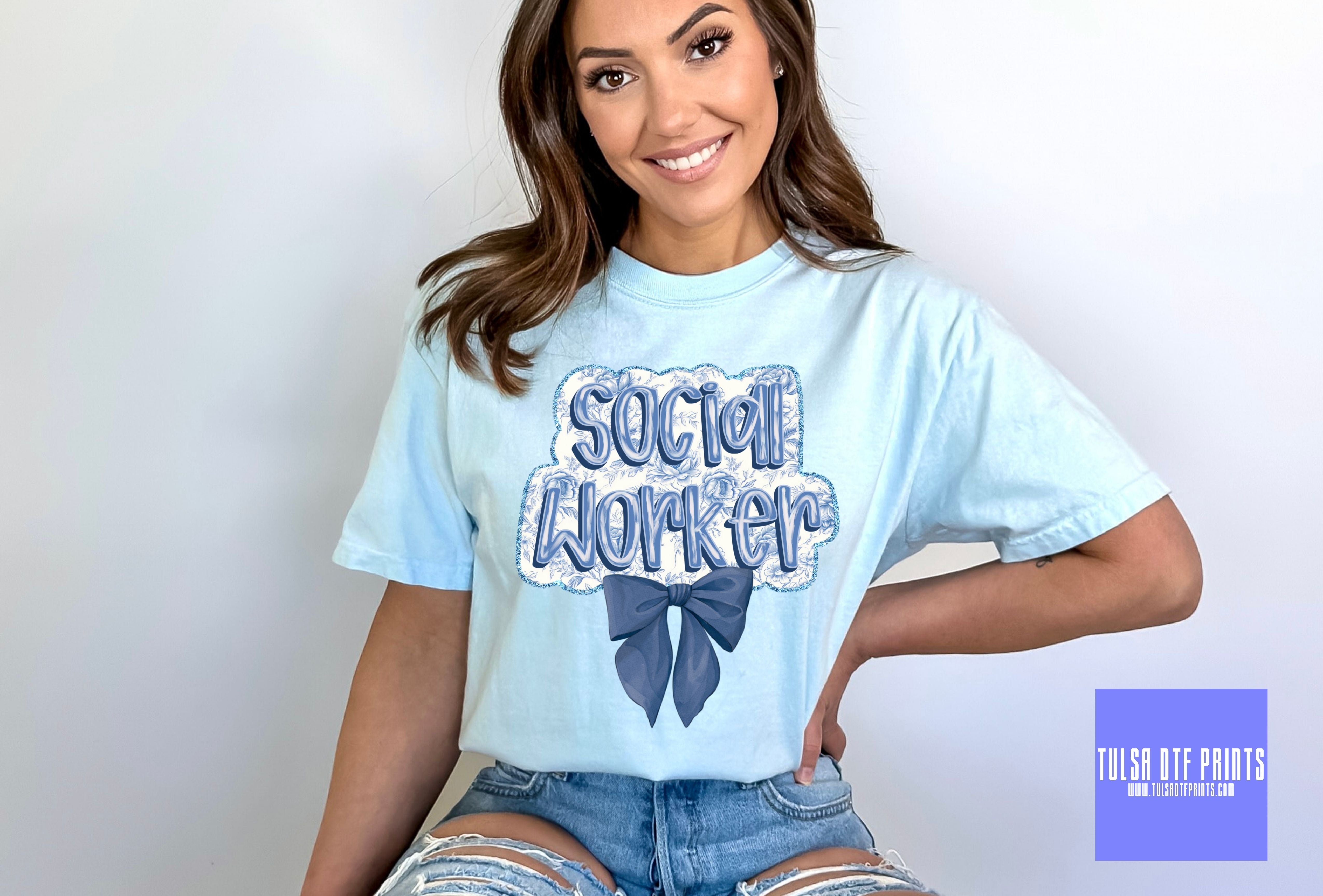 DTF SOCIAL WORKER BLUE FLORAL COQUETTE TRANSFER – Tulsa DTF Prints