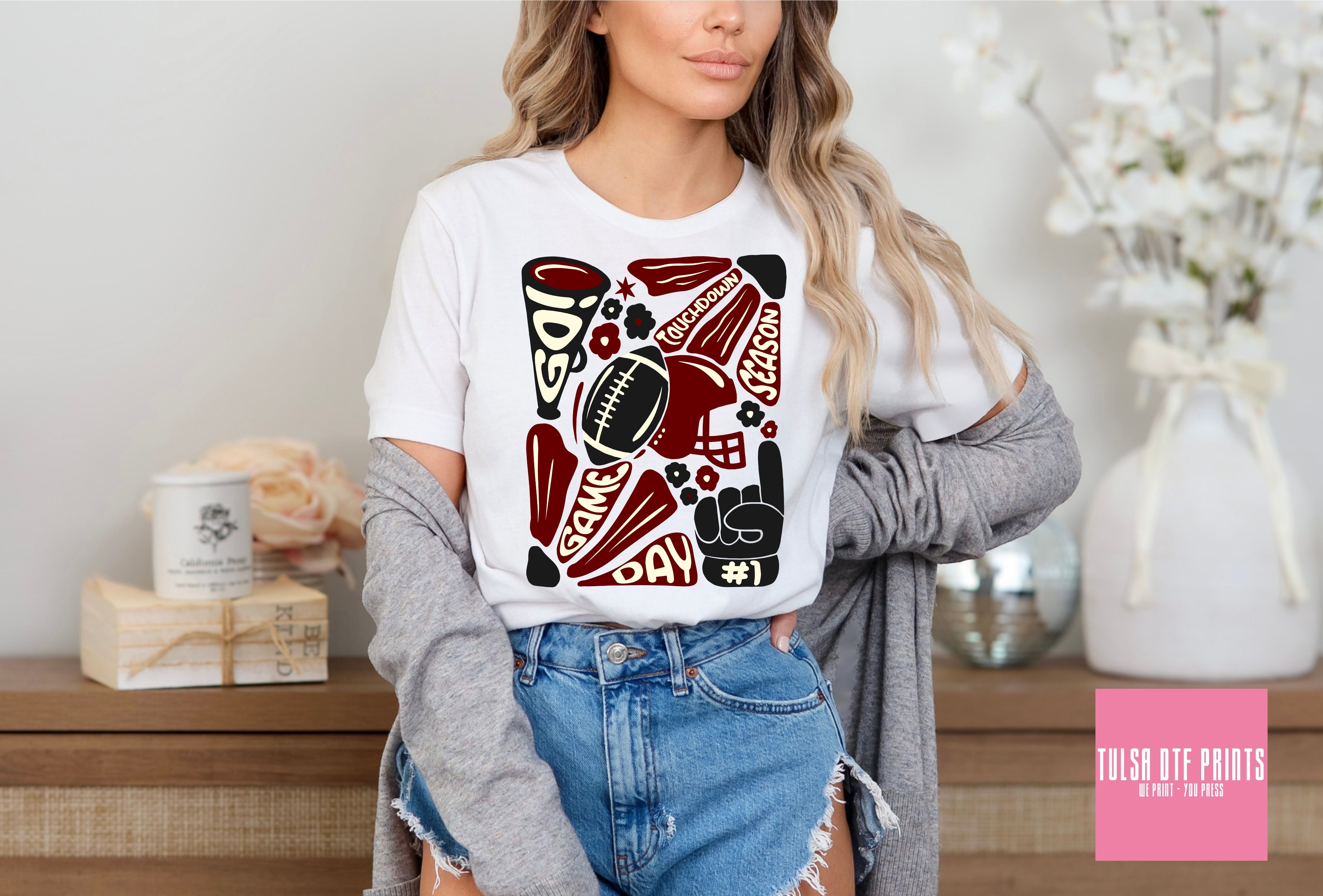 DTF FOOTBALL MAROON/BLK GAME DAY RETRO TRANSFER – Tulsa DTF Prints