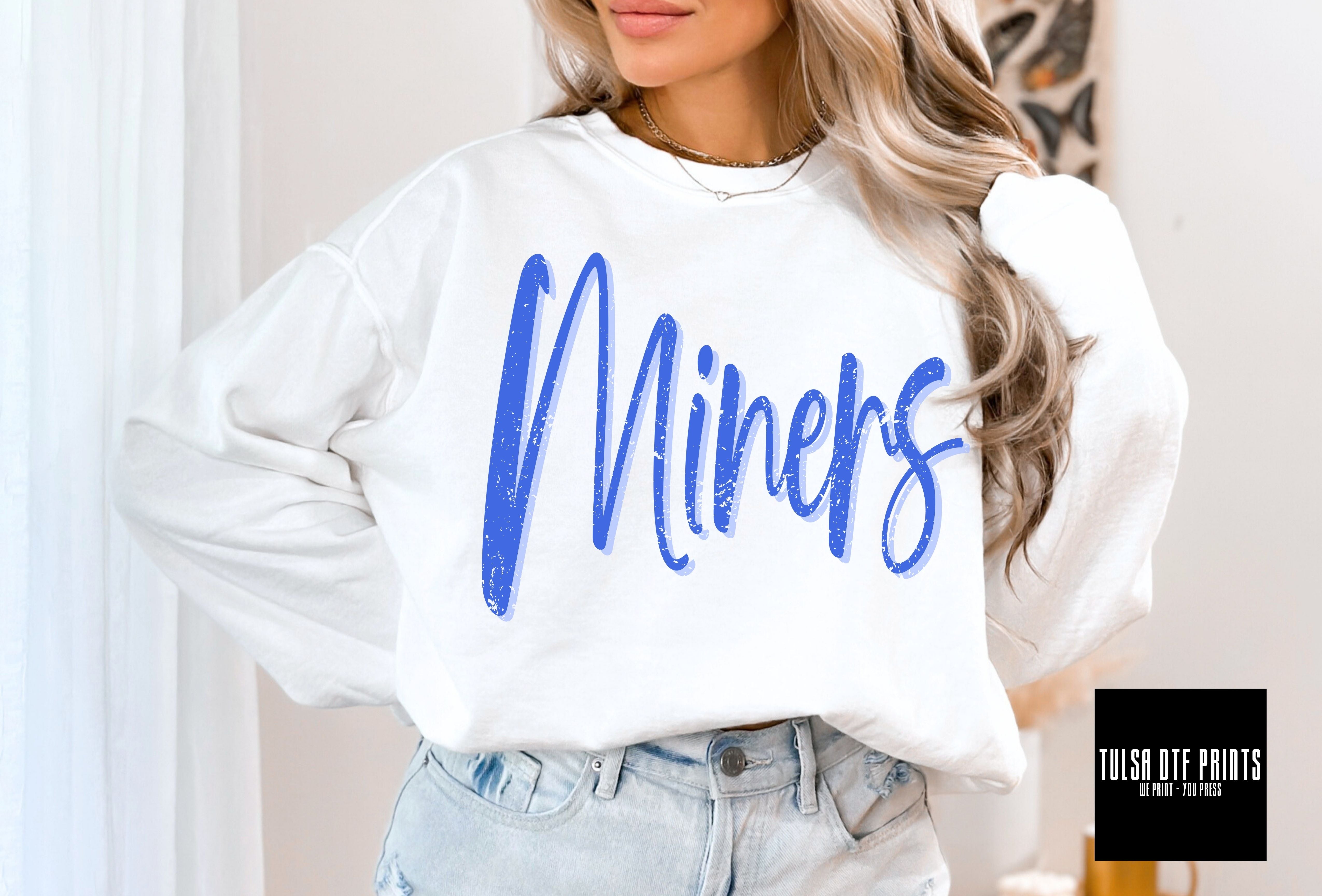 DTF MINERS ROYAL CURSIVE SHADOW GAME DAY TRANSFER – Tulsa DTF Prints