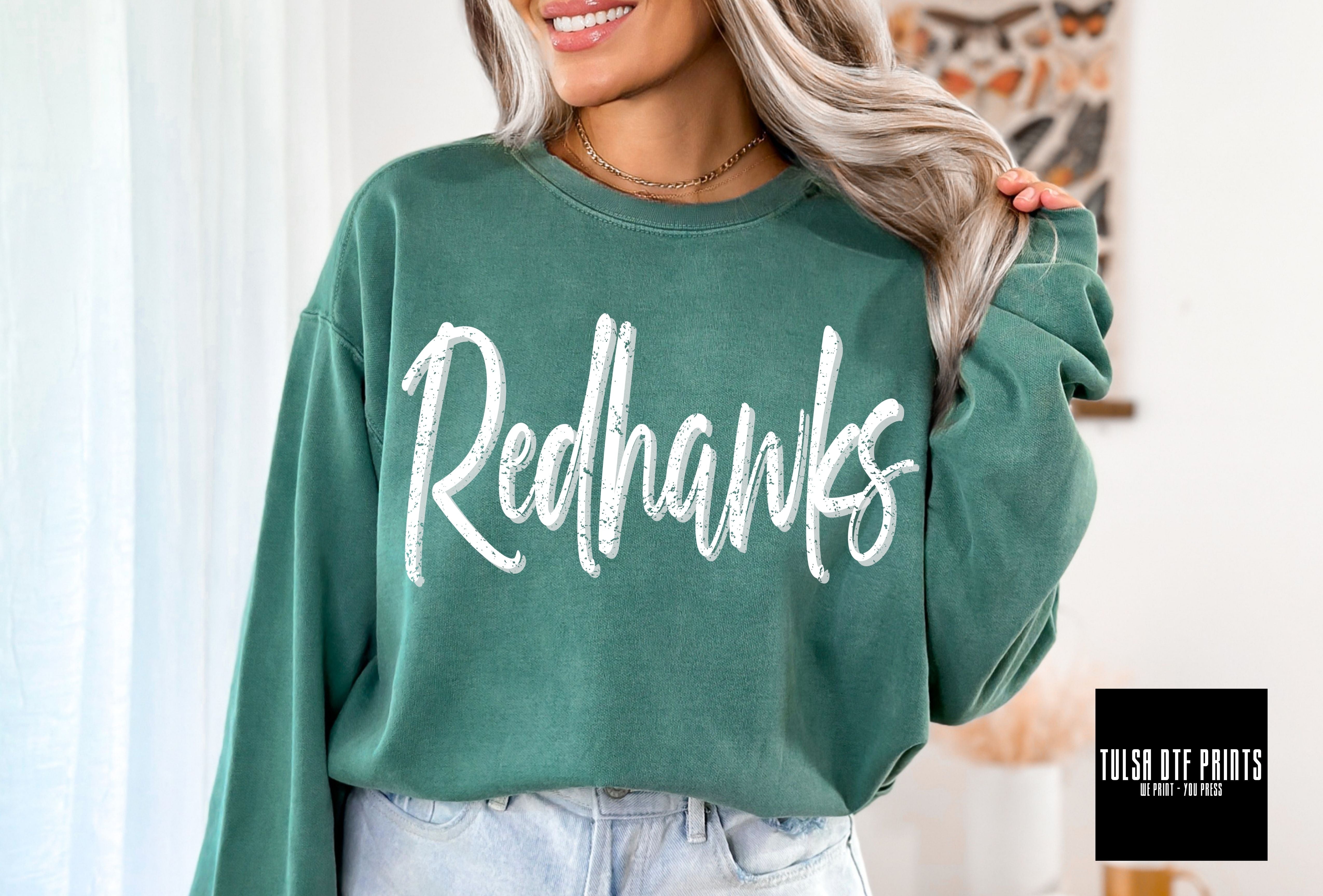 DTF REDHAWKS CURSIVE SHADOW GAME DAY TRANSFER – Tulsa DTF Prints