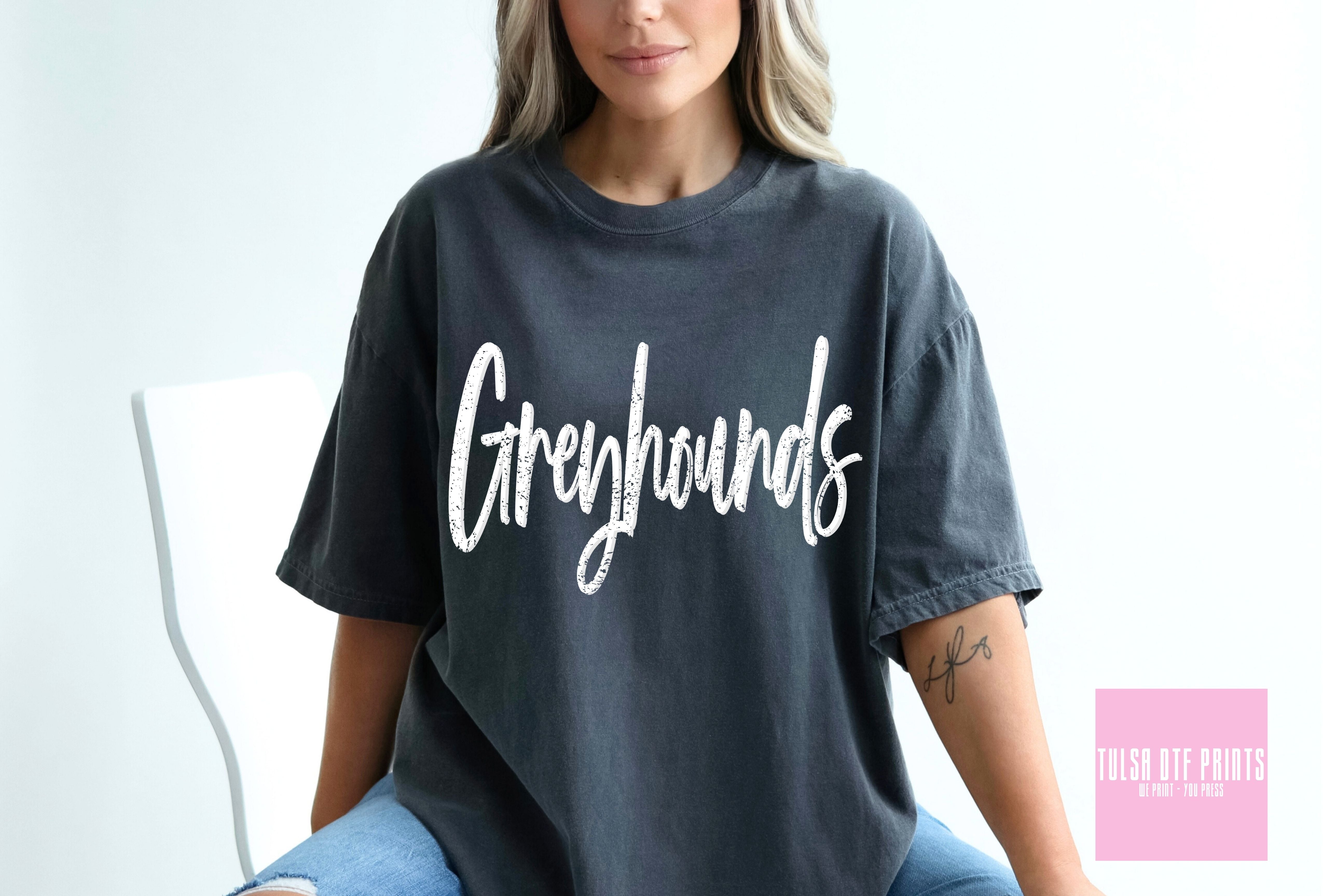 DTF GREYHOUNDS CURSIVE SHADOW GAME DAY TRANSFER – Tulsa DTF Prints