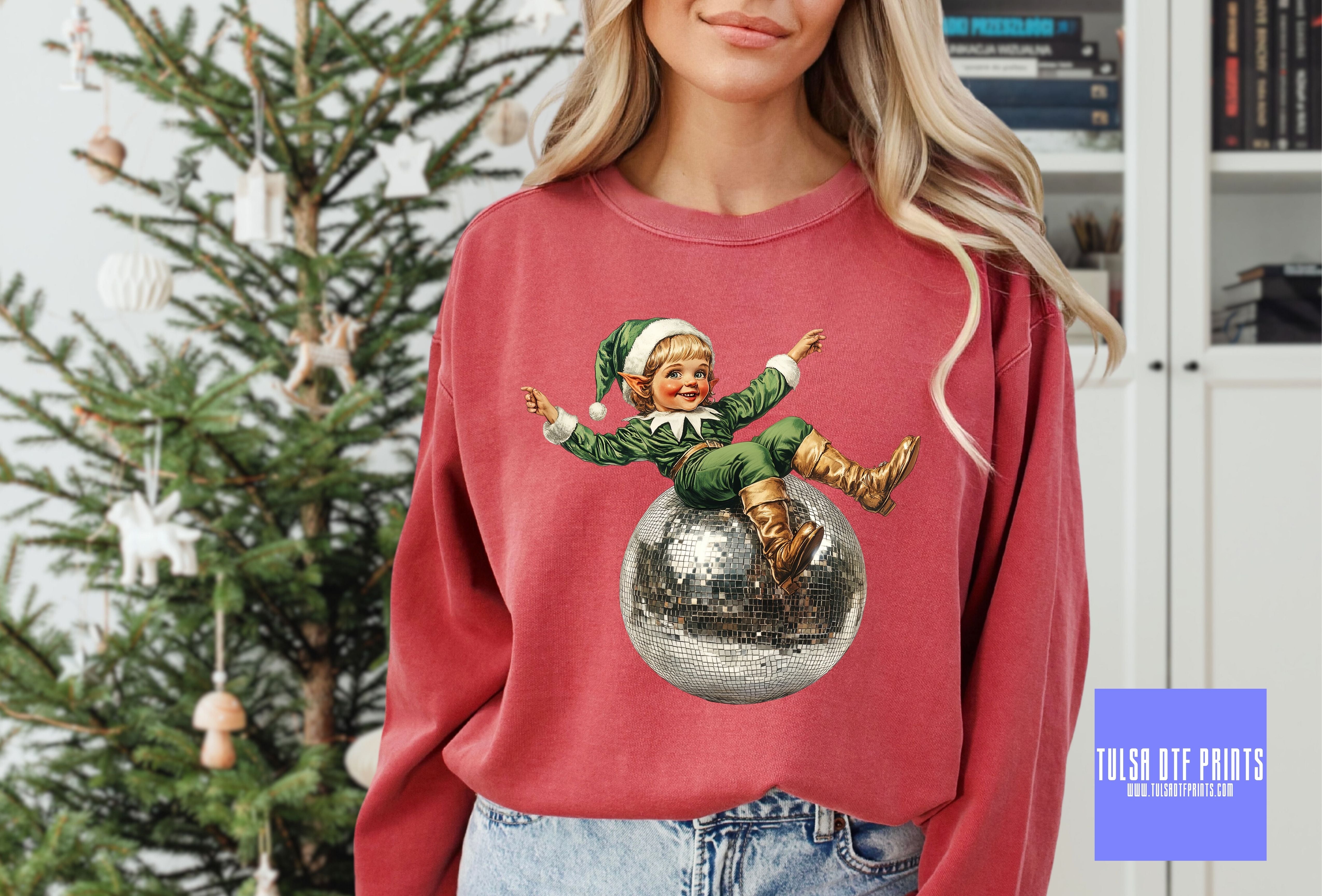 DTF CHRISTMAS ELF IN DISCO BALL TRANSFER – Tulsa DTF Prints