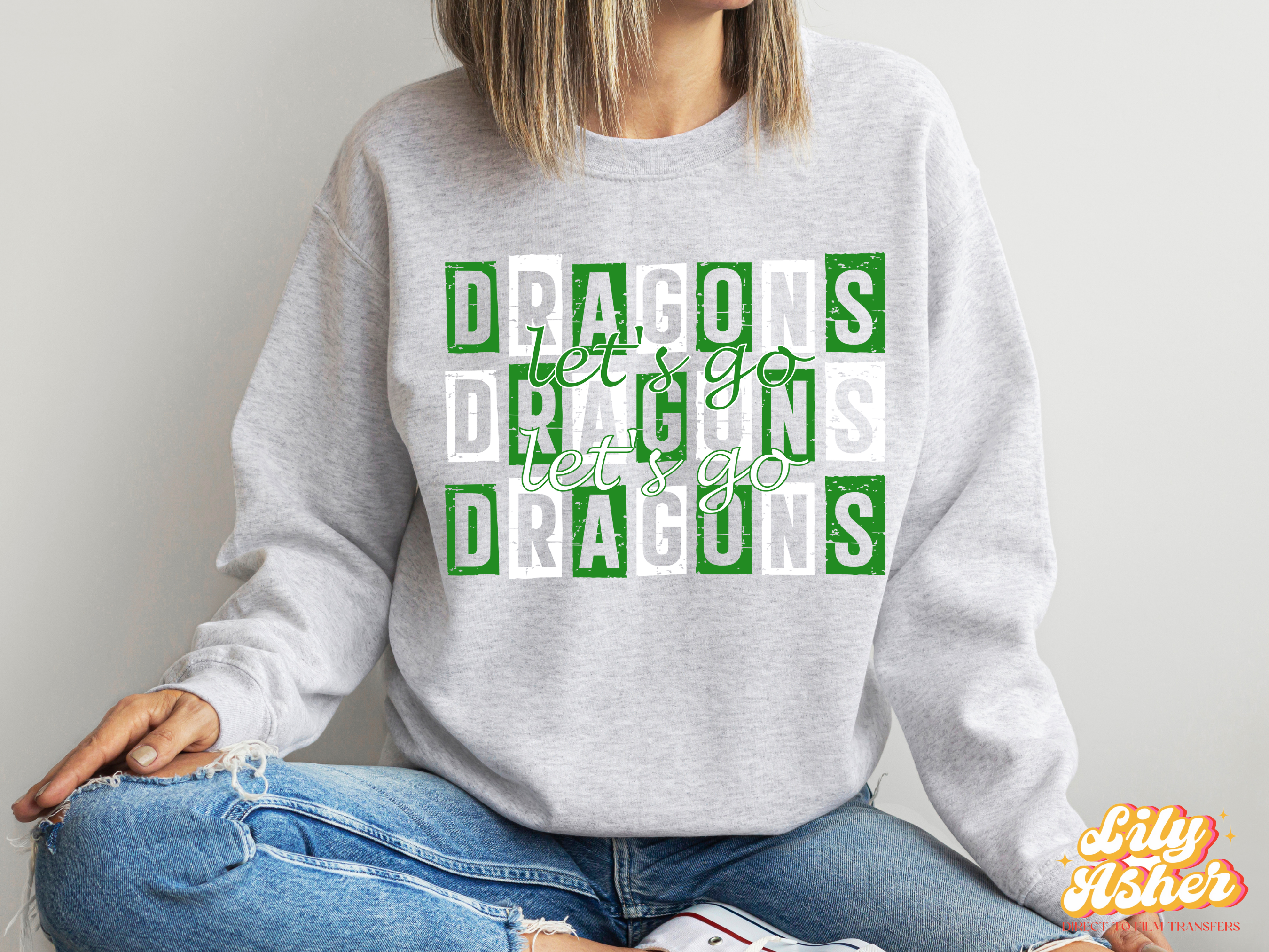 DTF LET'S GO DRAGONS GREEN/WHITE GAME DAY STACKED TRANSFER – Tulsa DTF ...