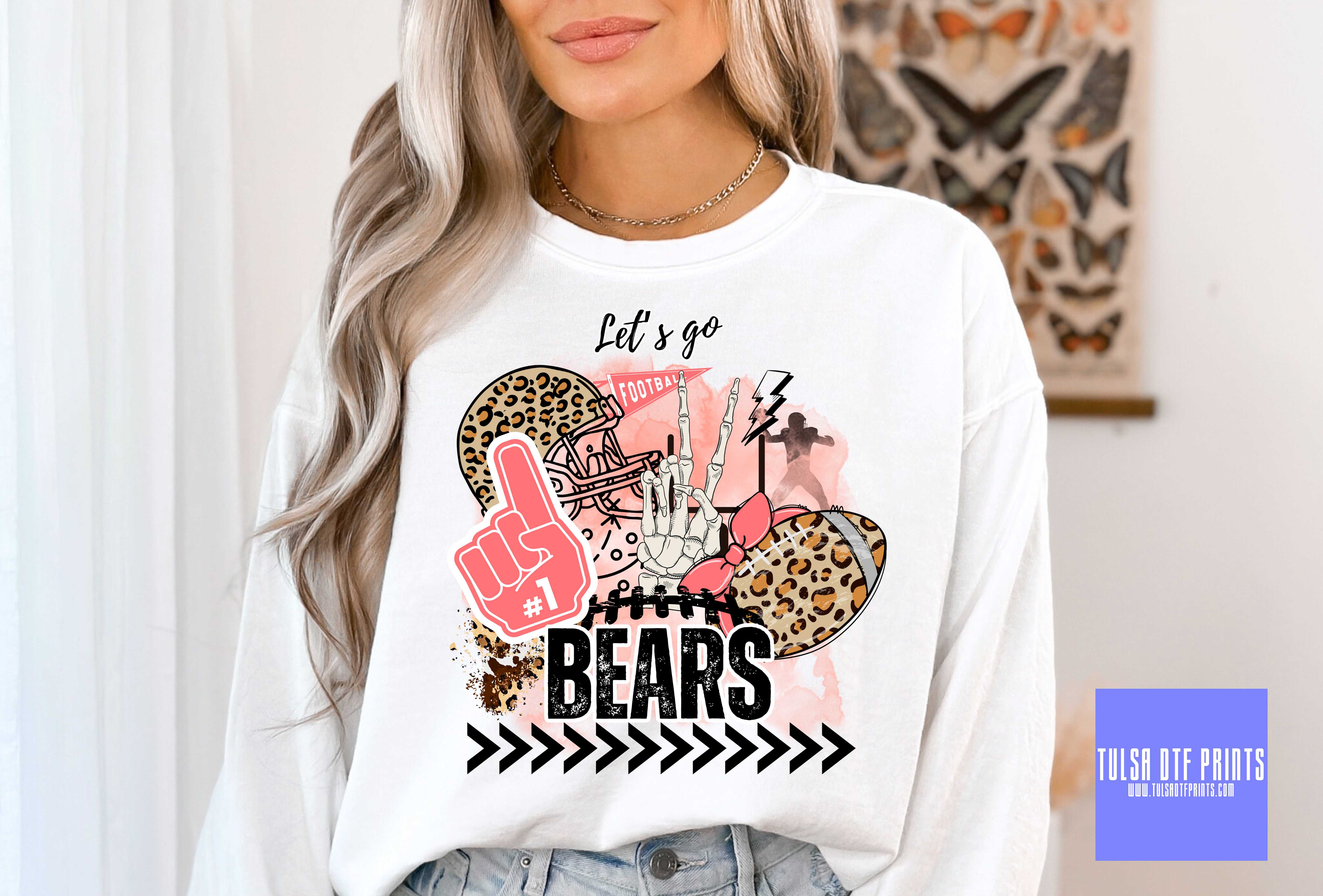 DTF LET'S GO BEARS PINK FOOTBALL LEO GAME DAY TRANSFER – Tulsa DTF Prints