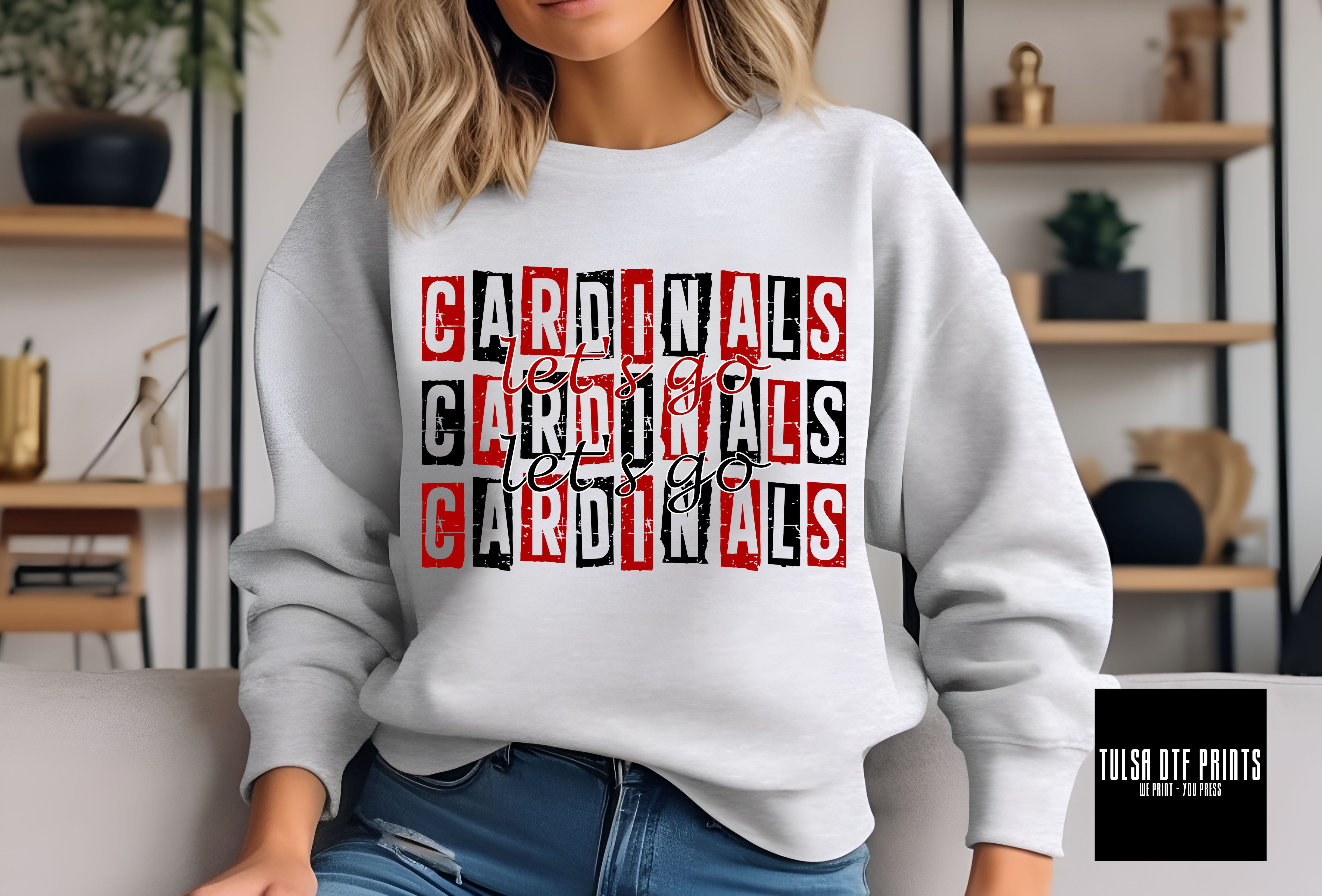 DTF LET'S GO CARDINALS RED/BLACK GAME DAY STACKED TRANSFER – Tulsa DTF ...