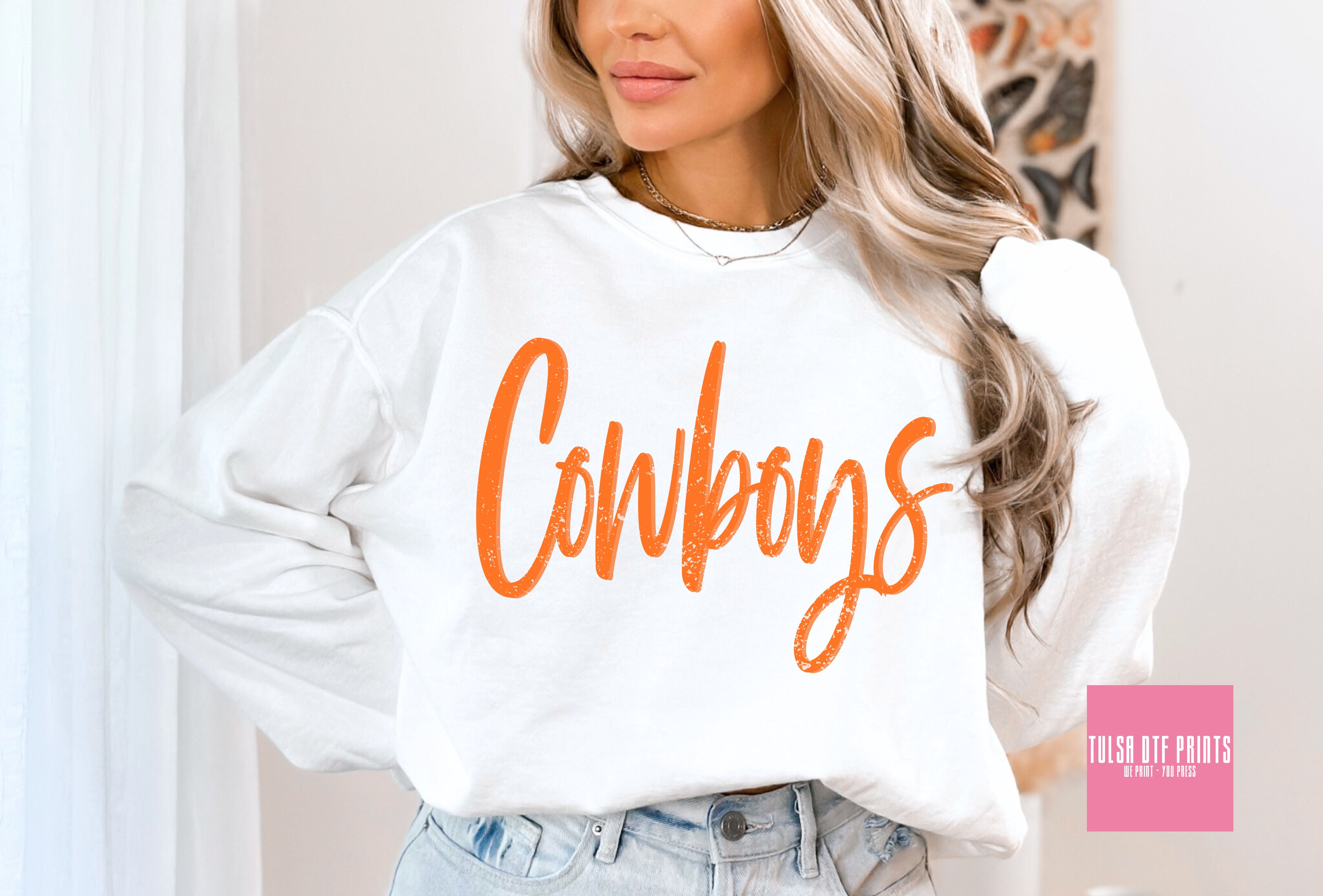 DTF COWBOYS ORANGE CURSIVE SHADOW TRANSFER – Tulsa DTF Prints