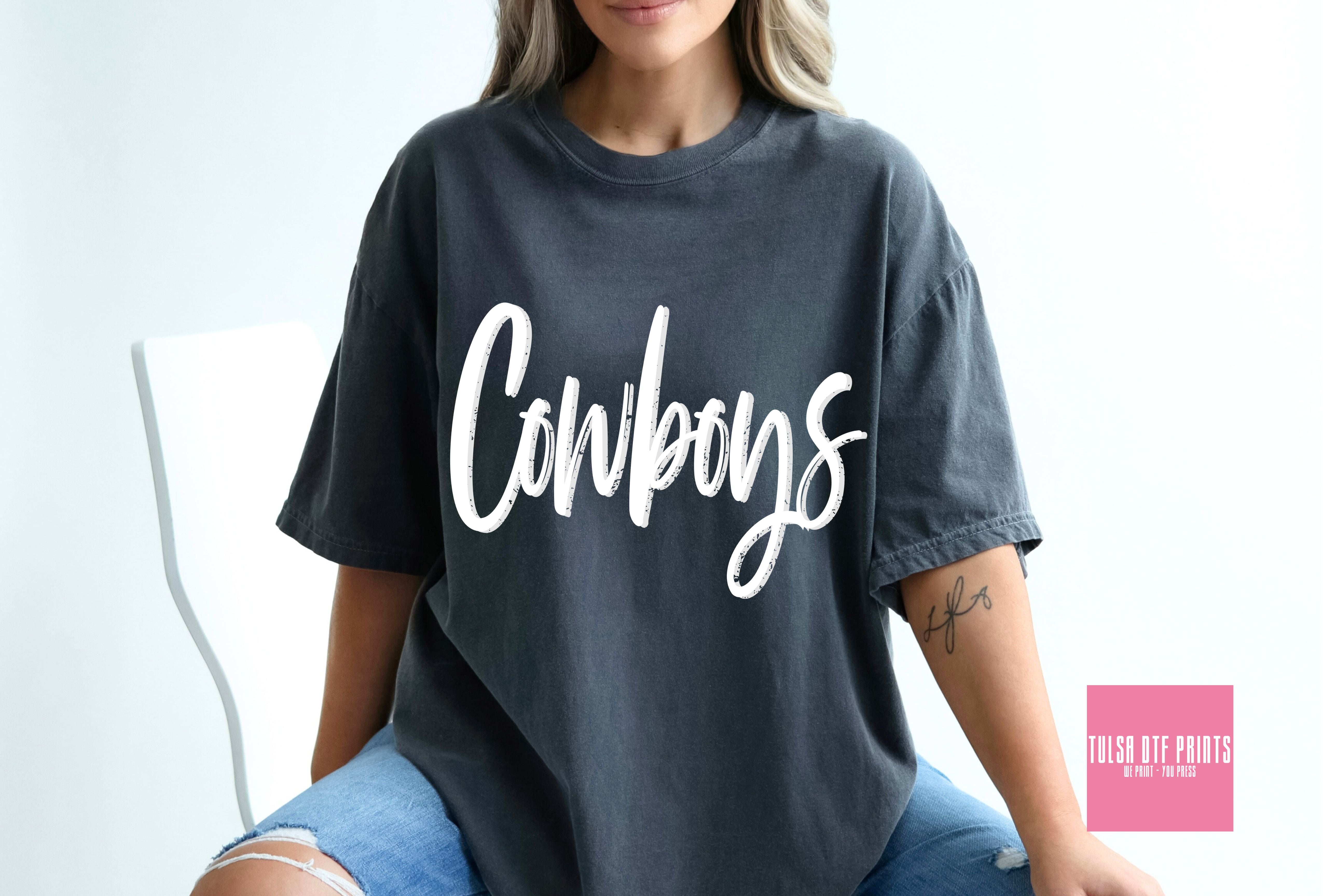 DTF COWBOYS CURSIVE SHADOW GAME DAY TRANSFER – Tulsa DTF Prints
