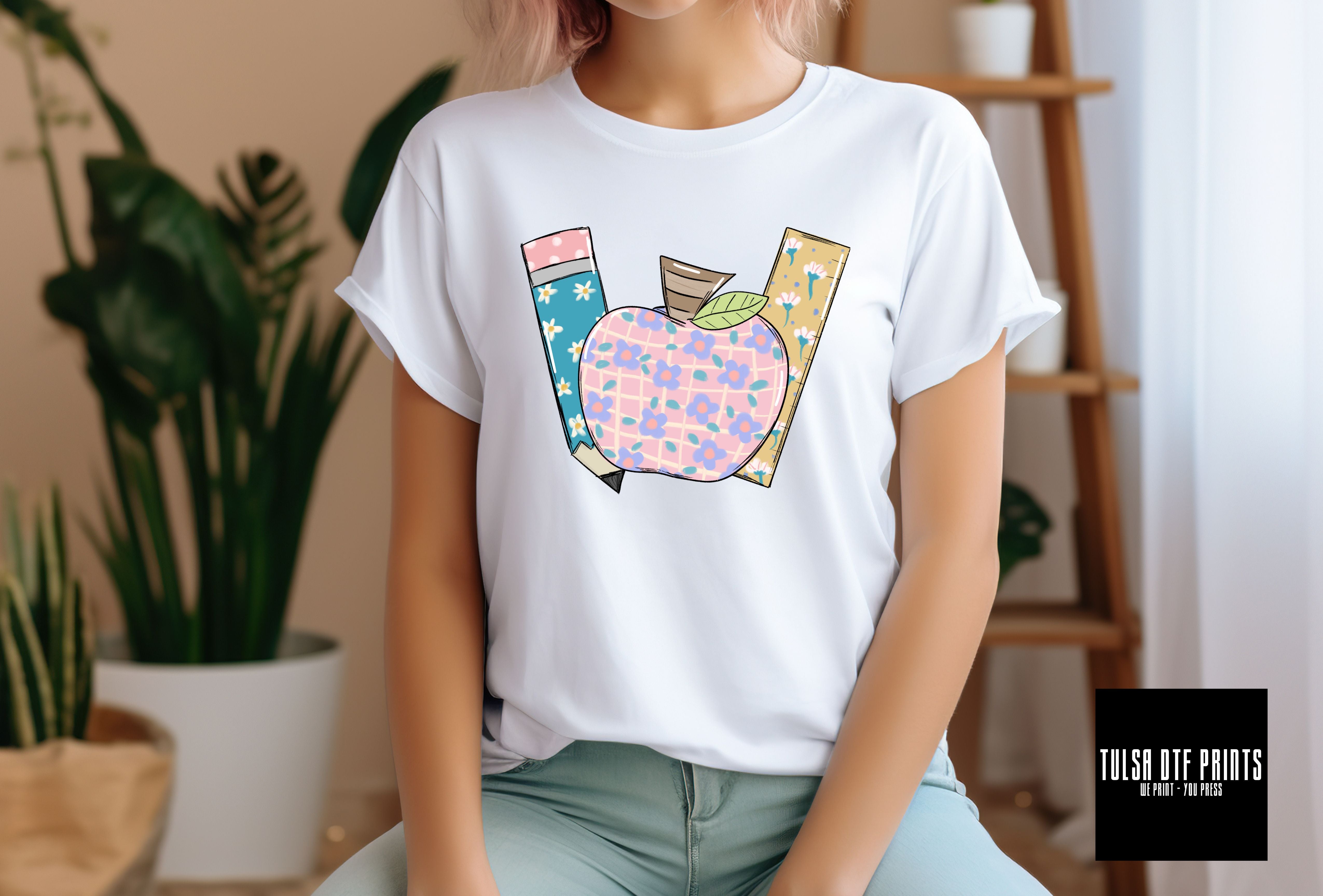 DTF FLOWER APPLE PENCIL RULER TRANSFER – Tulsa DTF Prints