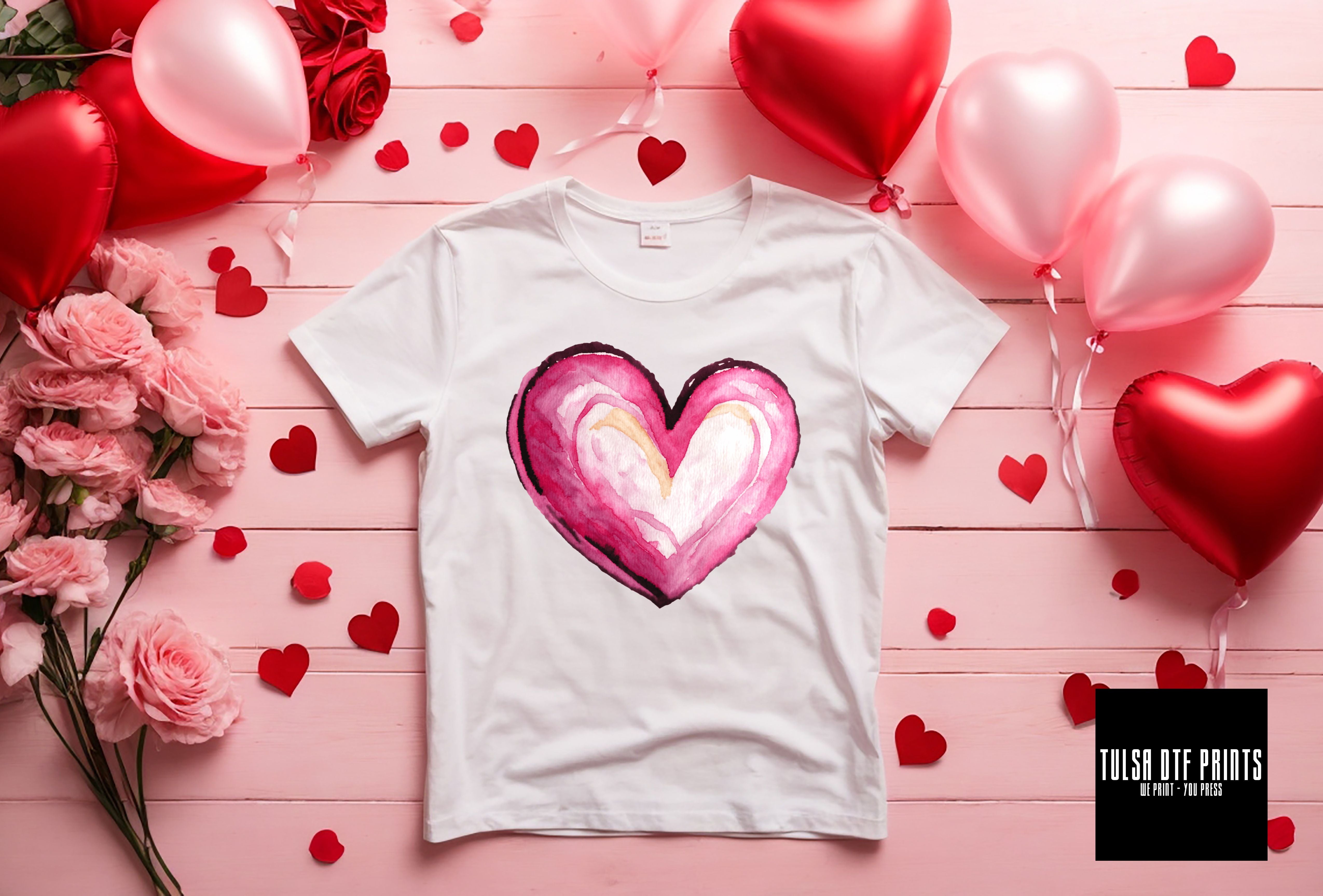 DTF PINK HEART WATERCOLOR TRANSFER – Tulsa DTF Prints