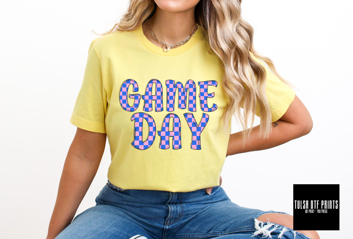 DTF GAME DAY PINK/BLUE CHECKERED PATTERN TRANSFER – Tulsa DTF Prints