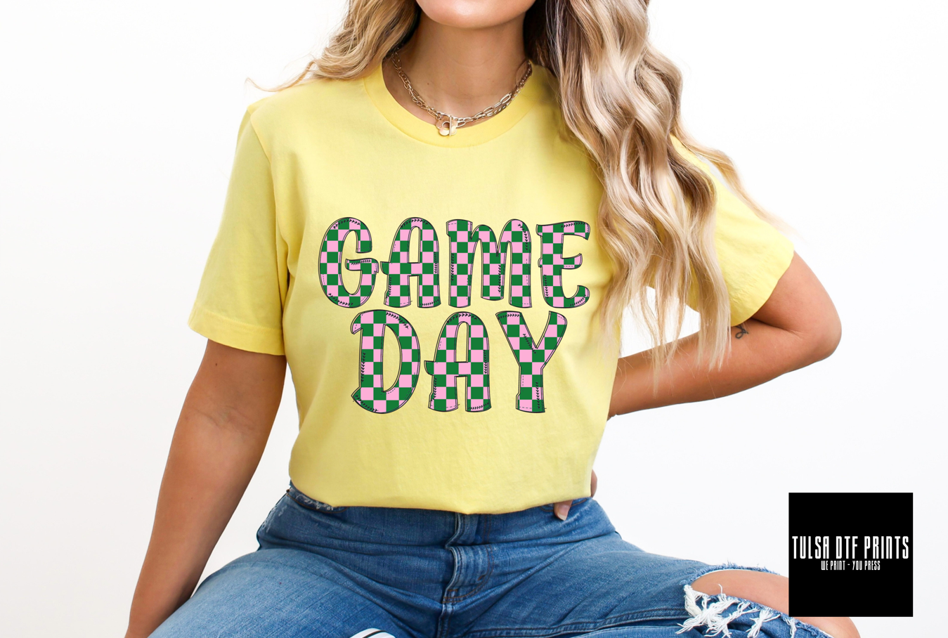DTF GAME DAY PINK/GREEN CHECKERED PATTERN TRANSFER – Tulsa DTF Prints