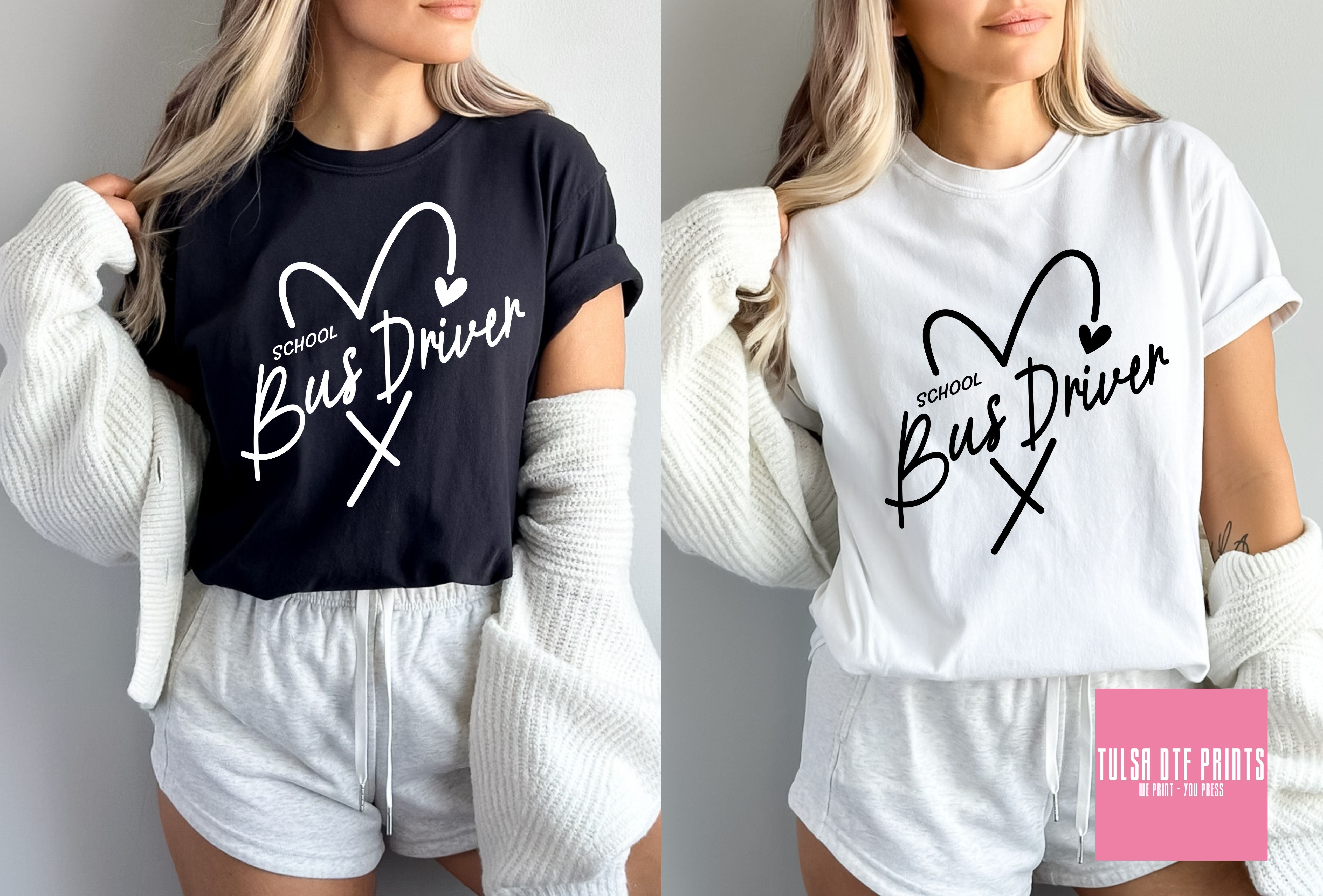 DTF SCHOOL BUS DRIVER MINIMALIST HEART DESIGN (2 COLORS AVAILABLE) TRA ...