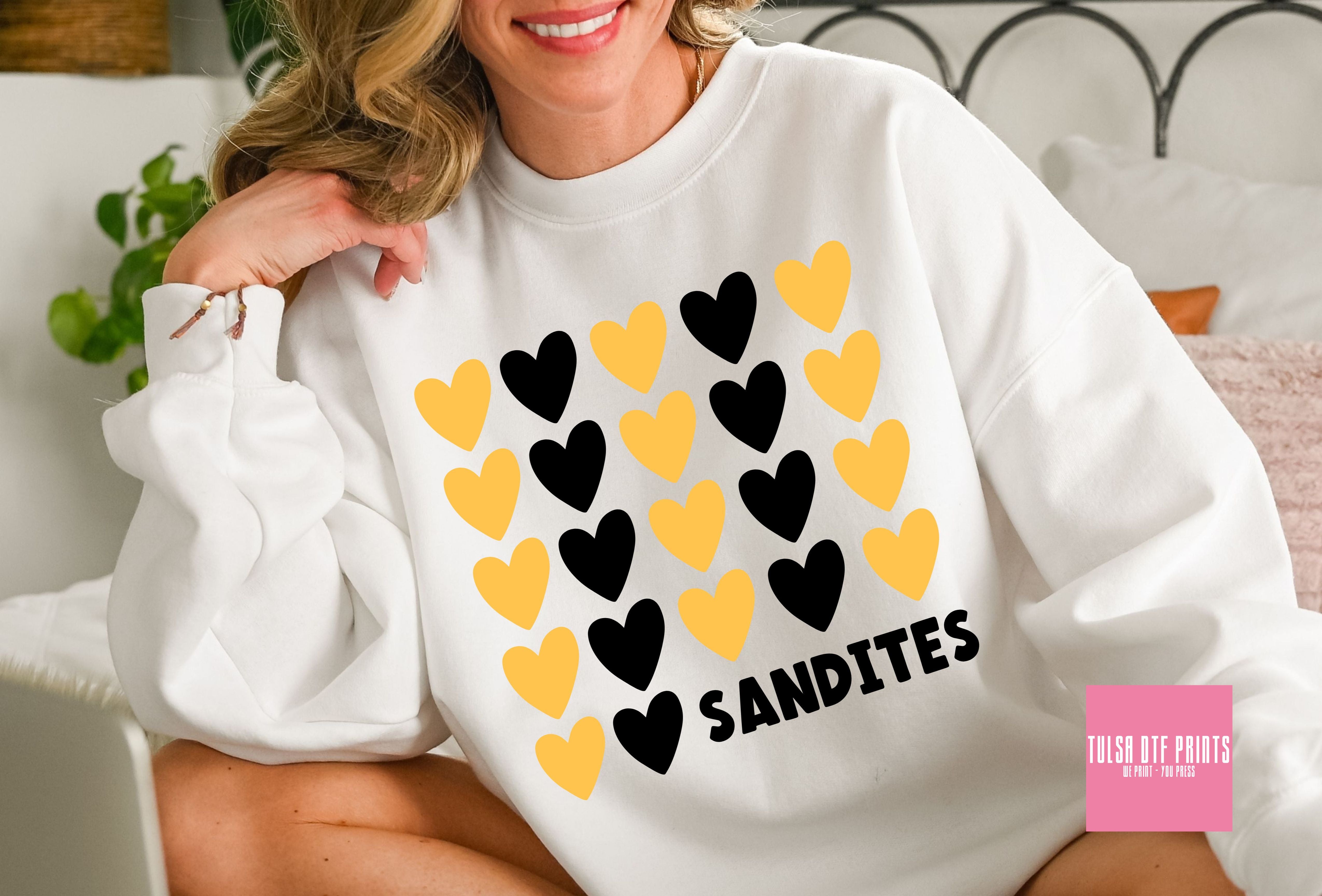 DTF SANDITES GOLD/BLACK STACKED HEARTS GAME DAY TRANSFER – Tulsa DTF Prints