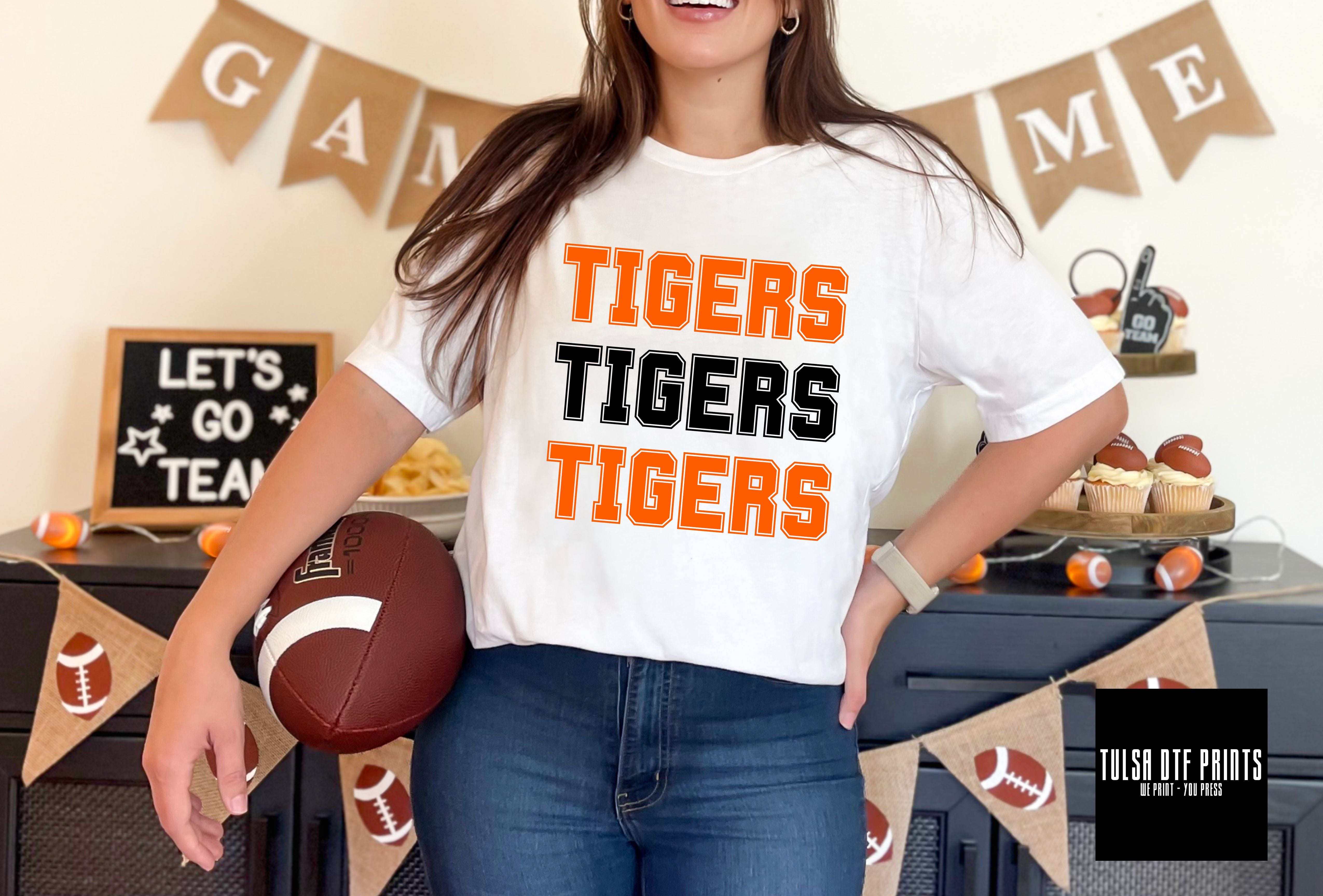 DTF TIGERS ORANGE/BLACK RETRO STACKED TEXT GAME DAY TRANSFER – Tulsa ...