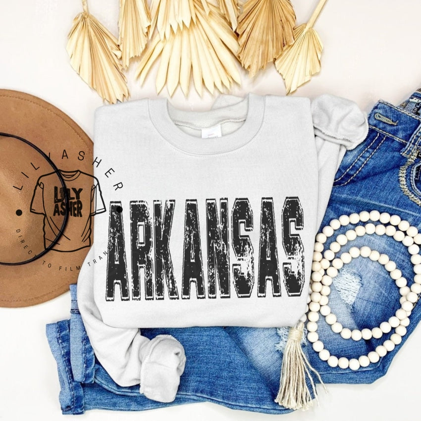 DTF Black Distressed Arkansas Transfer – Tulsa DTF Prints