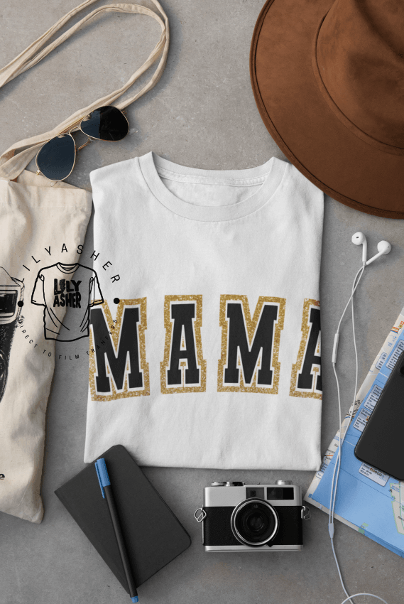 DTF MAMA BL/GOLD VARSITY TRANSFER – Tulsa DTF Prints